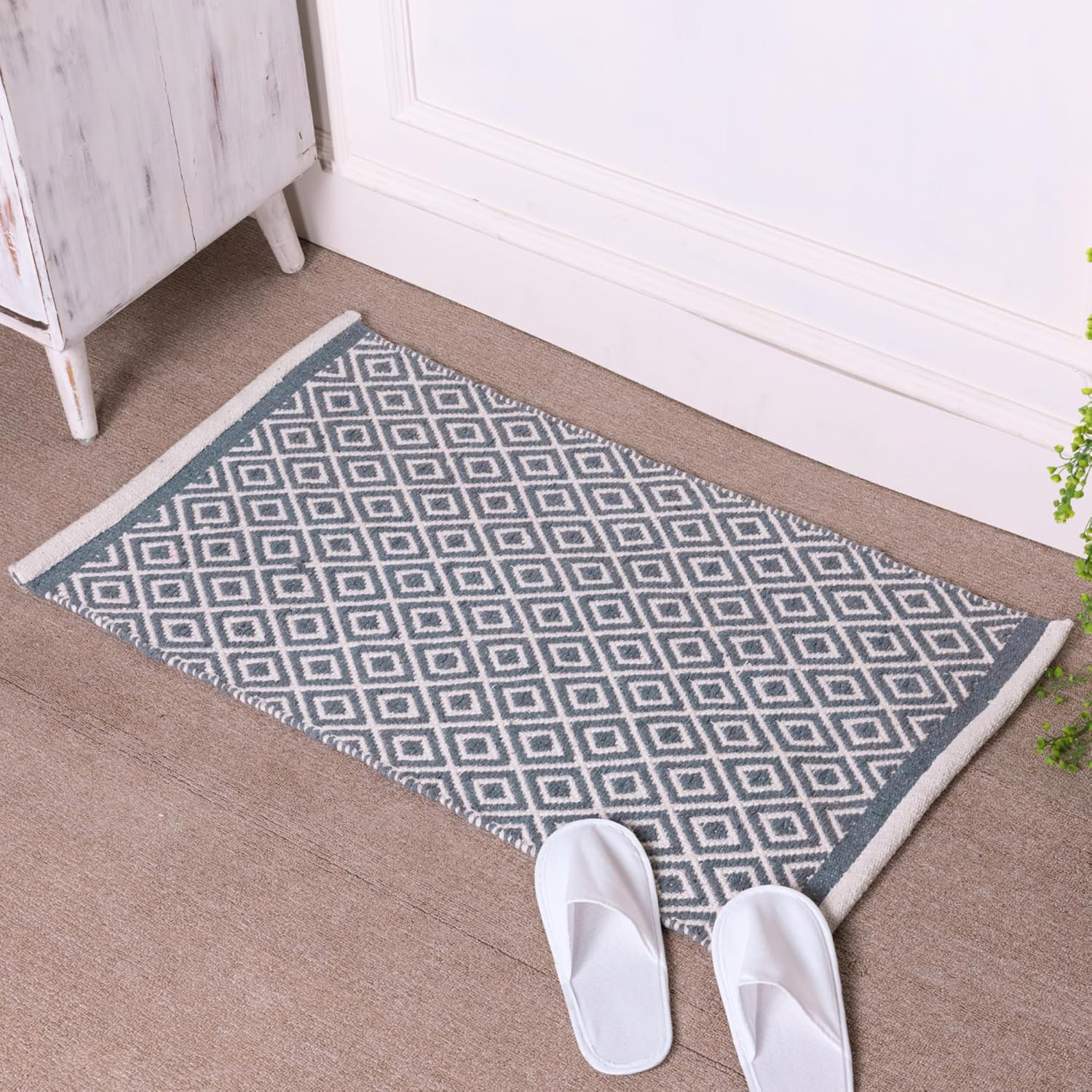 Dakota Fields Diamond Throw Area Rug Cotton Hand Woven Bathroom Rugs ...