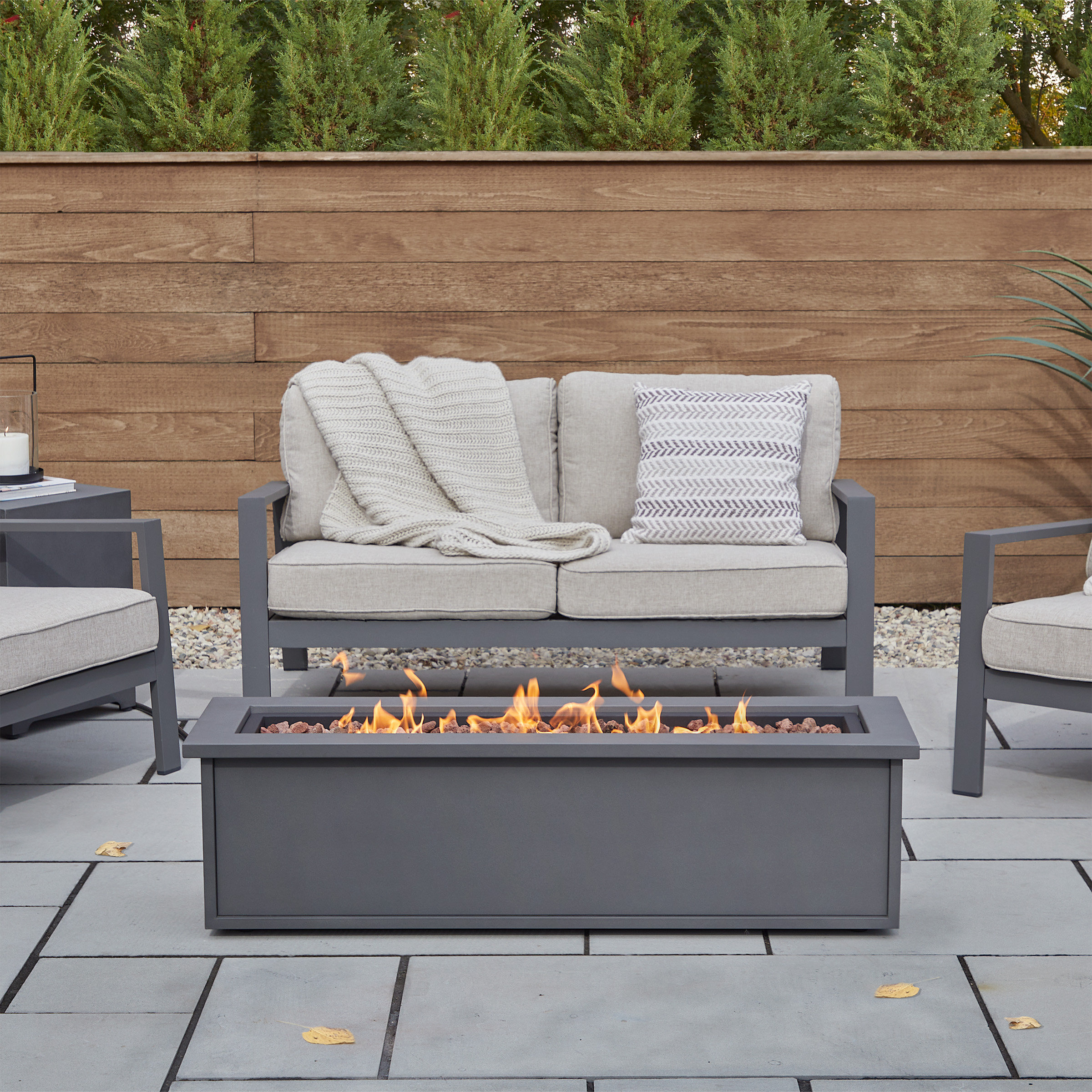 Real Flame Mila 48" Rectangle Steel Propane Outdoor Fire Pit Table by ...
