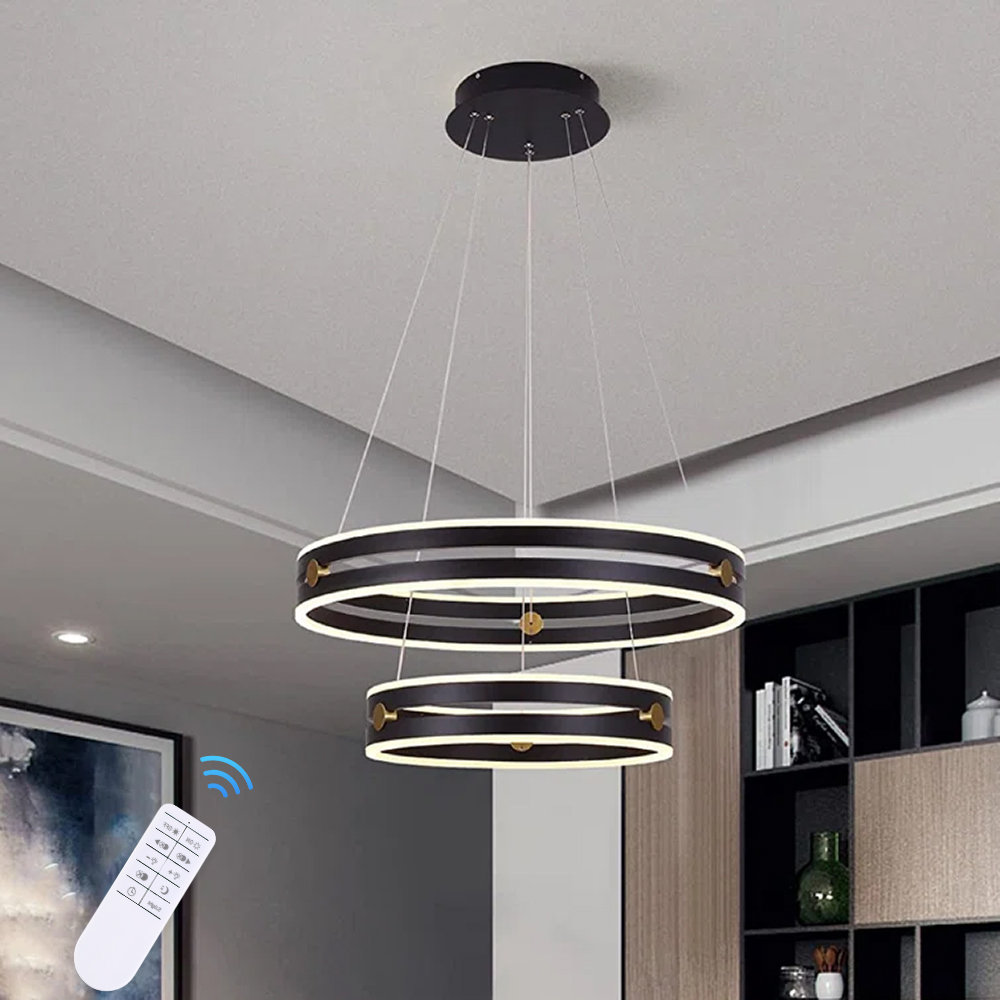 Orren Ellis Cyma Modern Led Chandelier Dimmable 2-Ring Pendant Light ...