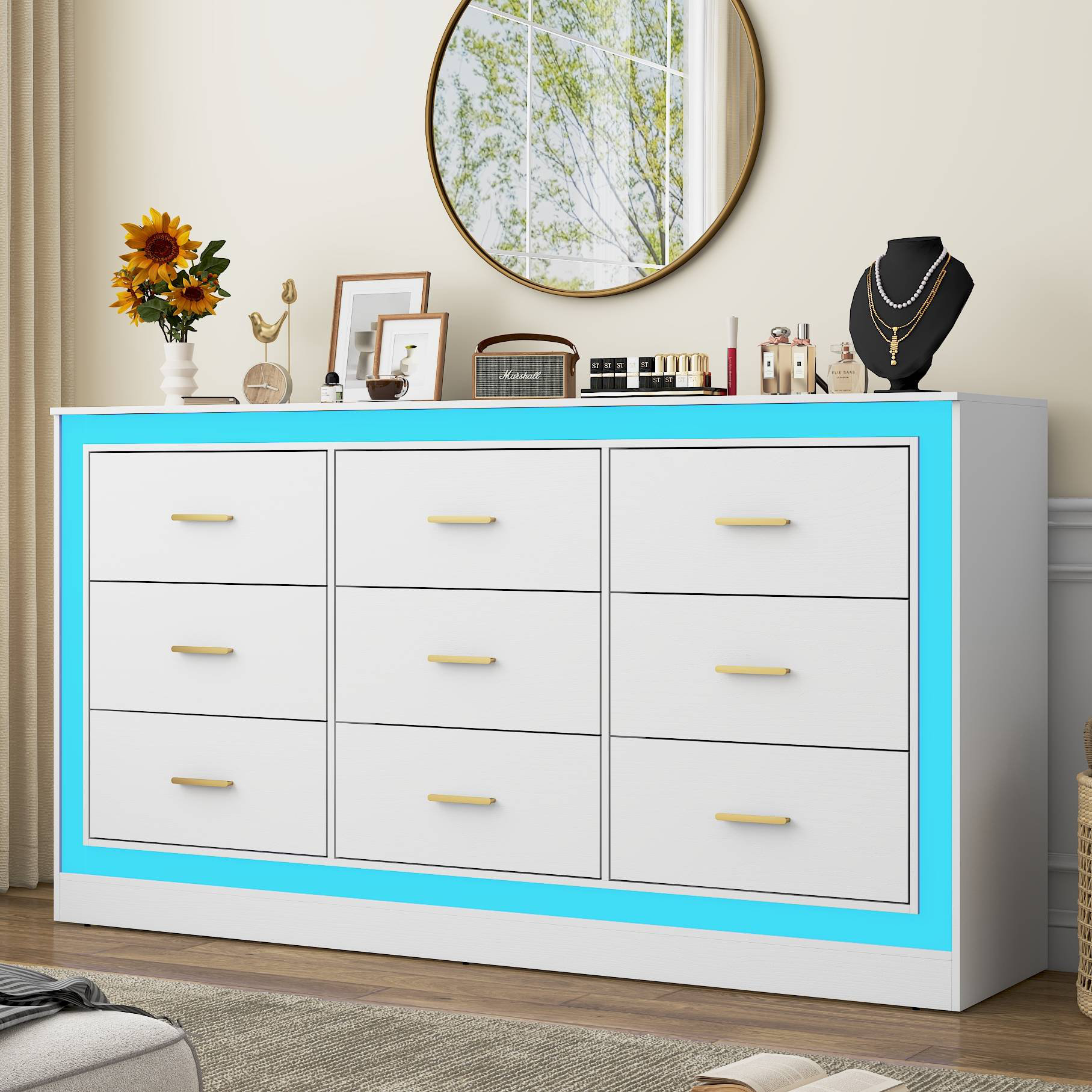 Wrought Studio™ Large 9 Drawer Dressers With LED Lights, 63" Modern ...