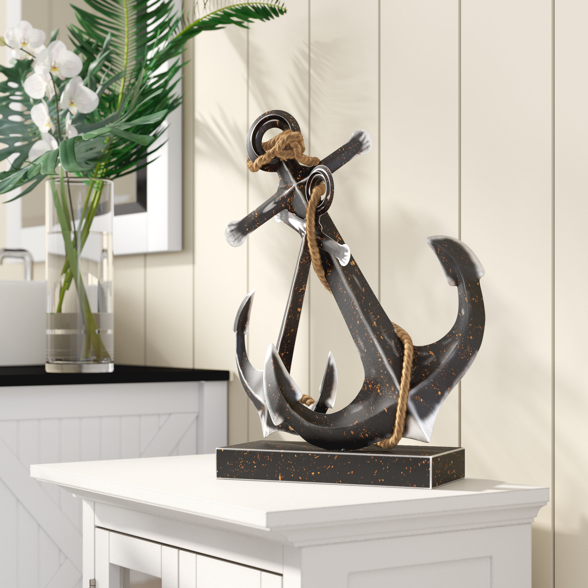 Breakwater Bay Metal Anchor Decorative Sculpture with Jute Rope Accents ...