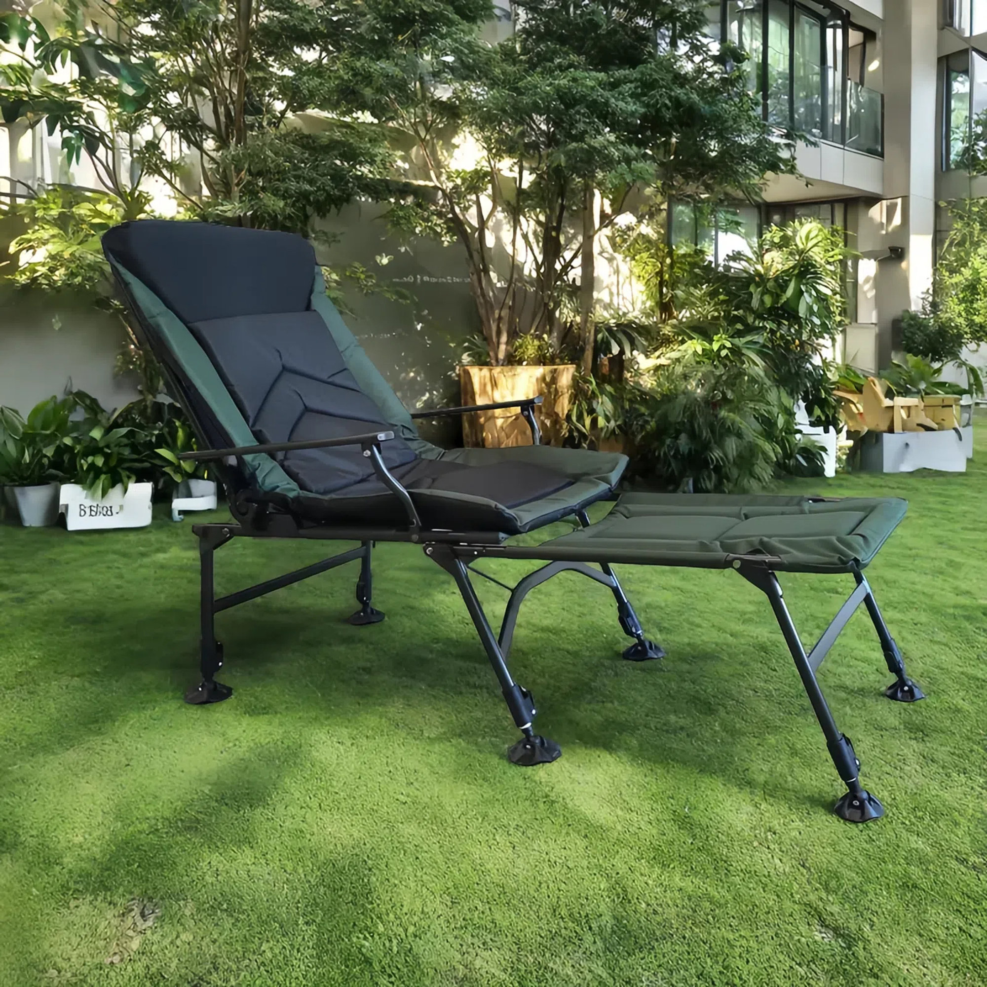 Arlmont & Co. Portable Folding Reclining Camping Chair With Detachable ...