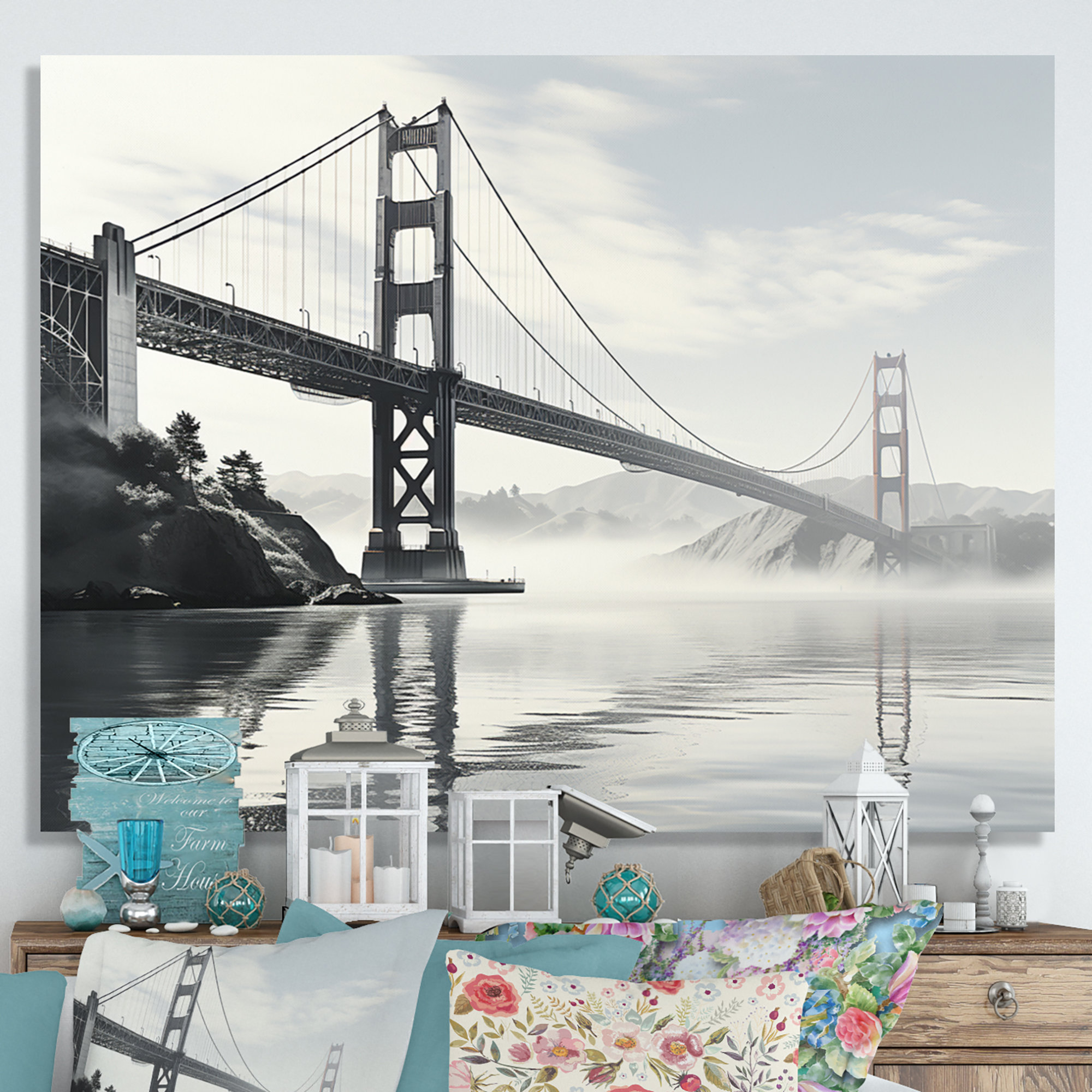 Rosecliff Heights Grey Bridge Golden Gate Monochrome - Architecture ...