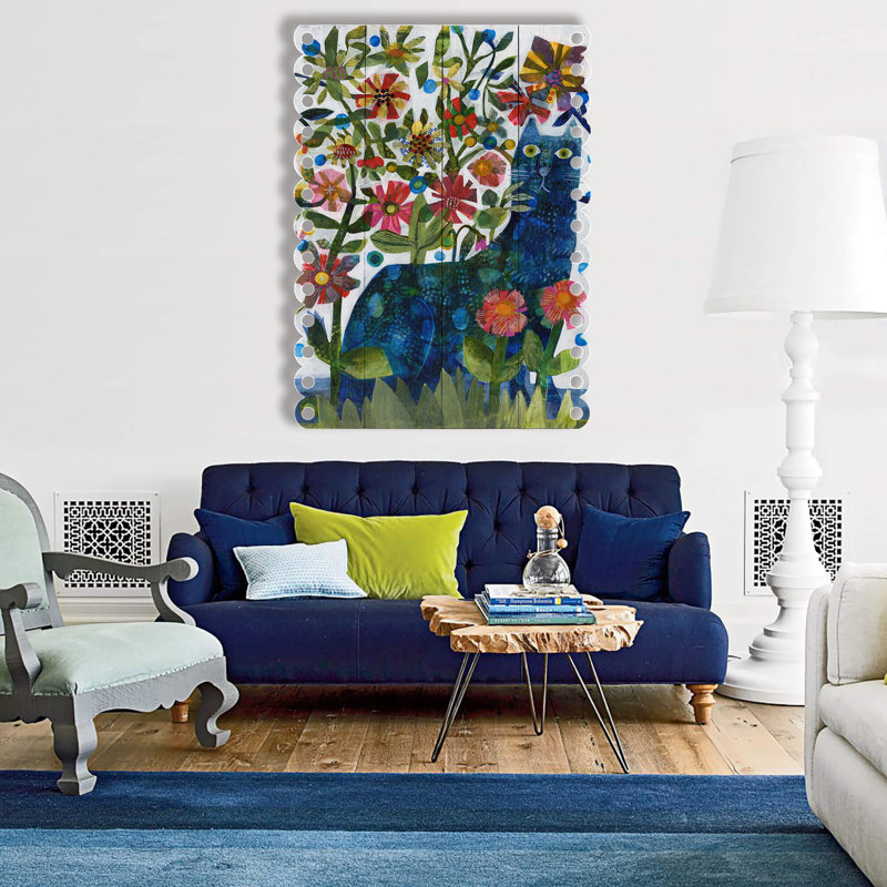 Meissenburg Designs Blue Cat's Garden Gaze - Wooden Wall Décor | Wayfair