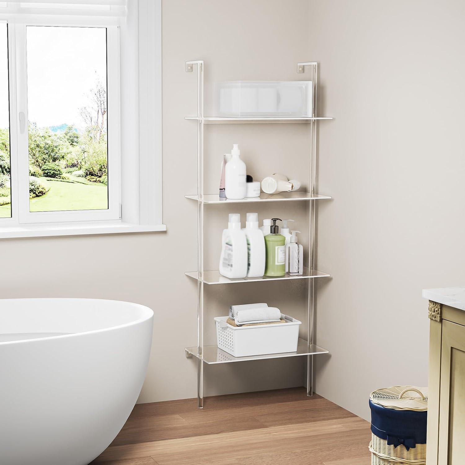 Brayden Studio® Wall-Mounted Acrylic Ladder Bookshelf - 4-Tier Modern ...