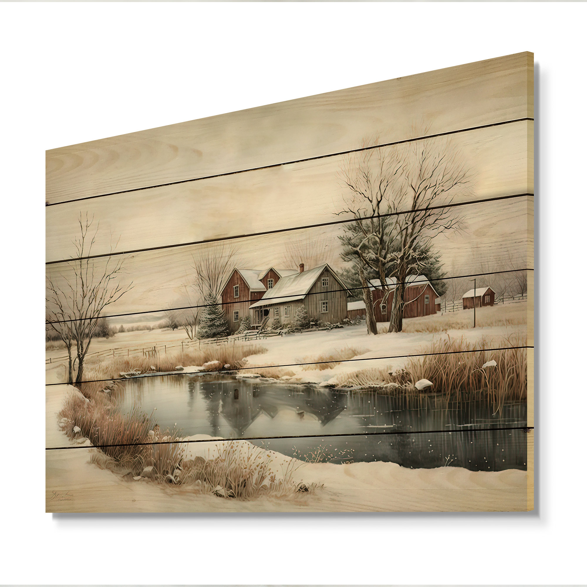 August Grove Regina Arkansas Farm In Winter - Farmhouse / Country Wood ...