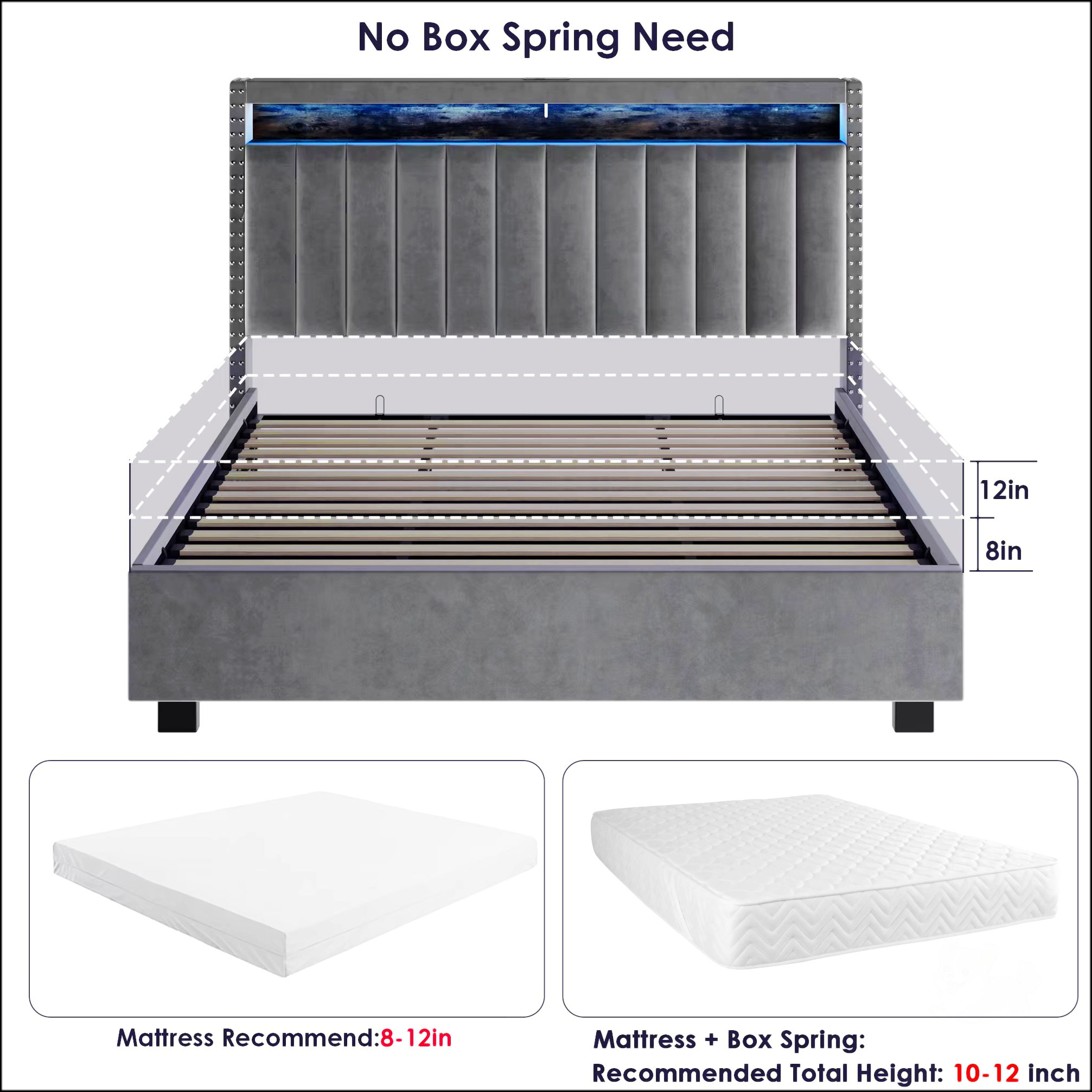 Ivy Bronx Luxury Gas Lift Storage Bed With Rf Led Lights | Wayfair