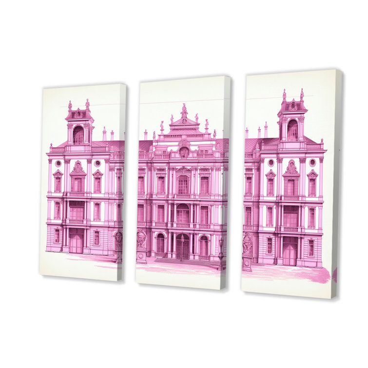 DesignArt Pink Blueprint Of London Architecture I On Canvas 3 Pieces ...
