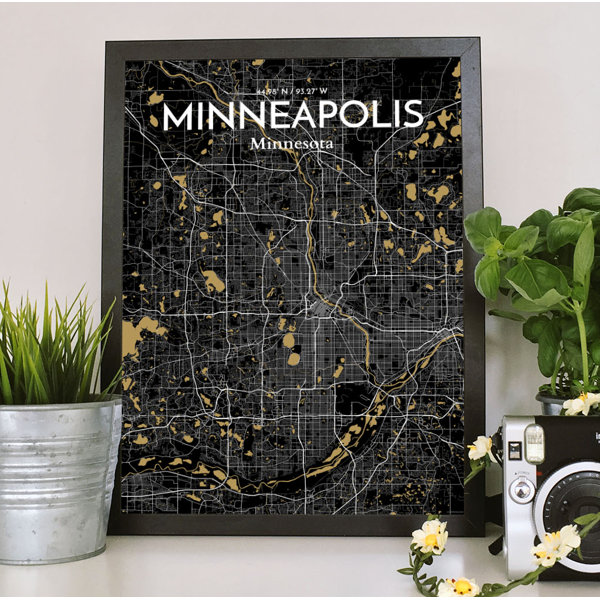 Wrought Studio 'Minneapolis City Map' Graphic Art Print Poster in Luxe ...