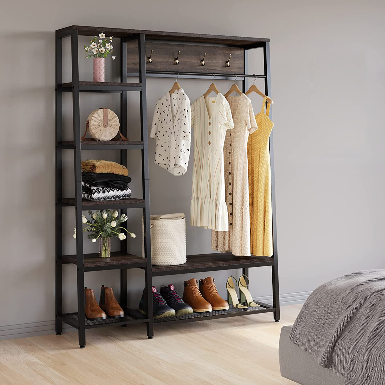 ERTCHUE RIED Metal Closet Rack Hall Tree With Shelves - Wayfair Canada