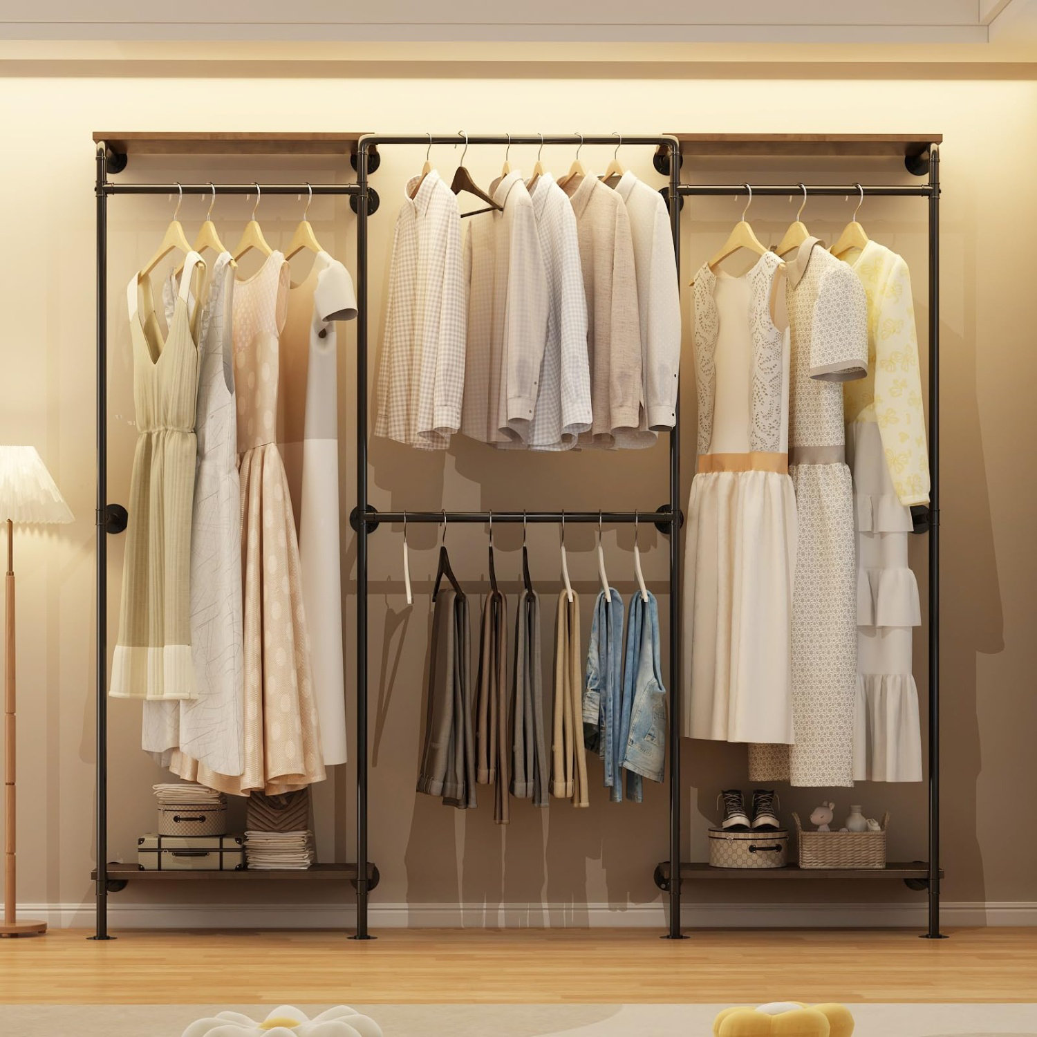 Williston Forge Black Industrial Pipe Clothing Racks With 4 Shelves ...