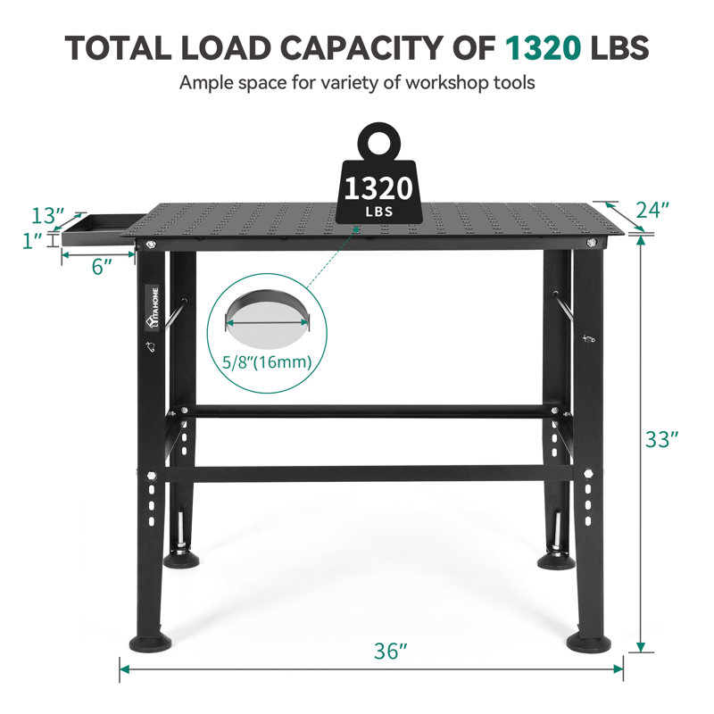 Balconera 33'' H X 36'' W X 24'' D Workbench, Adjustable Height Work ...