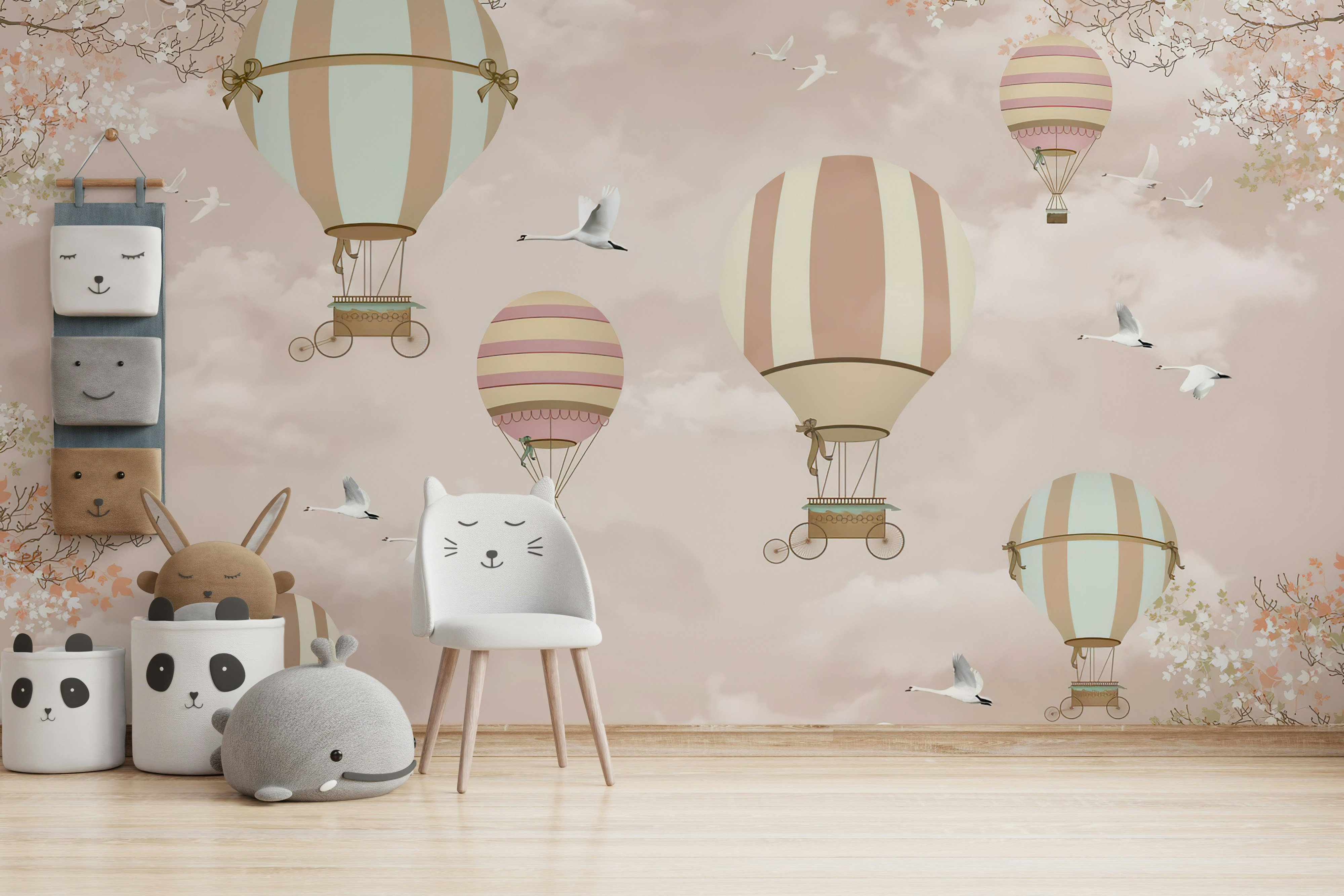 Dakota Fields Kids Soft Pink Flying Storks Hot Air Balloon Removable ...