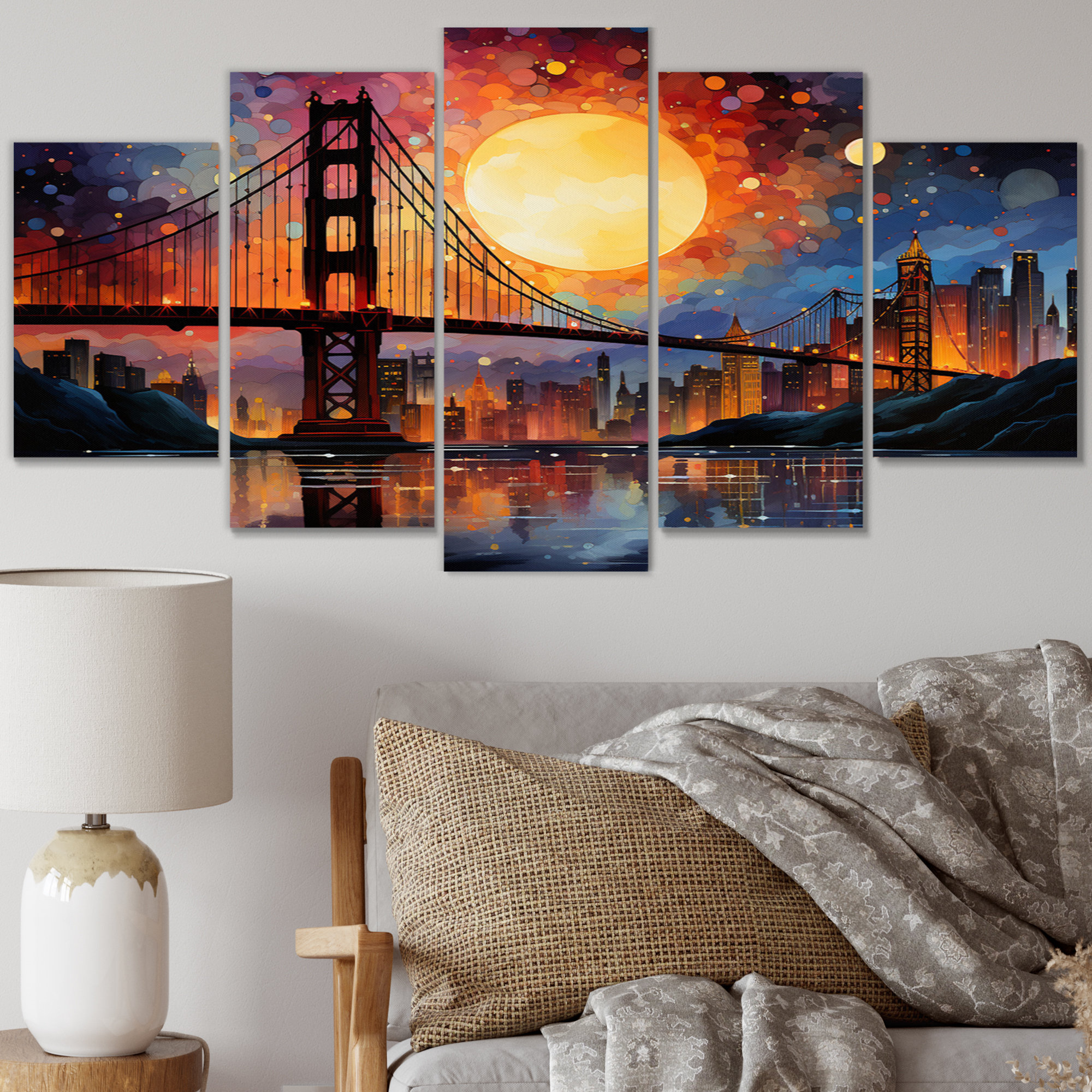 Design Art Orange Bridge Gateway Pointillism III - Architecture Metal ...