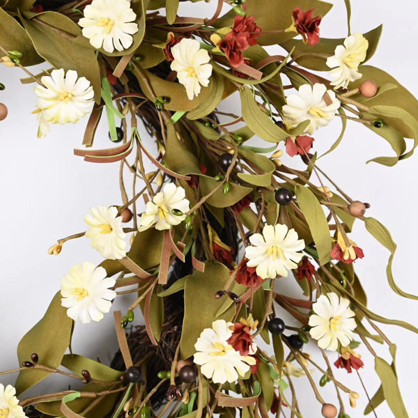 The Holiday Aisle® 24" Faux Fall Wildflower Wreath For Front Door | Wayfair