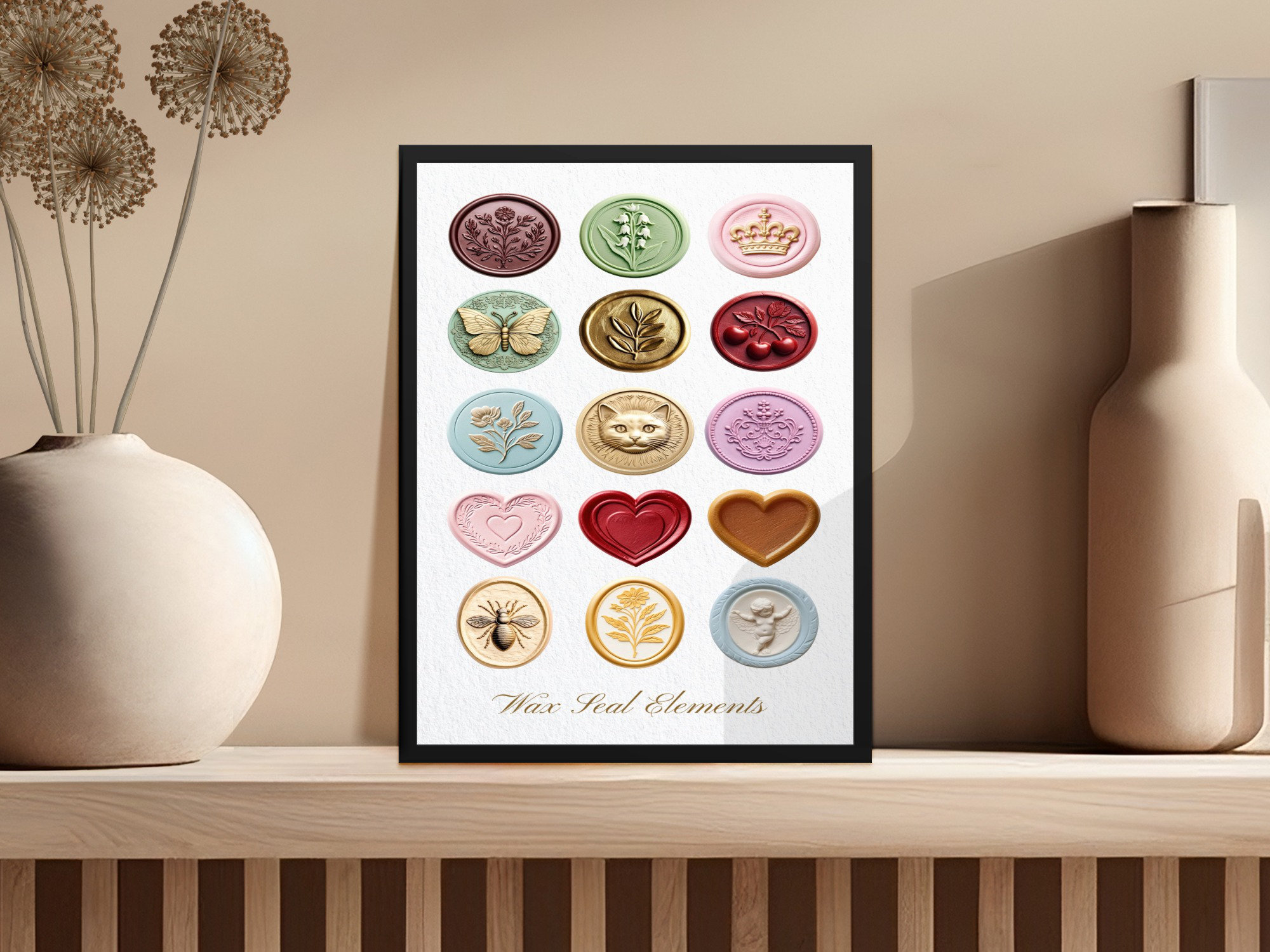 Lark Manor Wax Seal Elements Illustration Display Wall Decor Framed ...