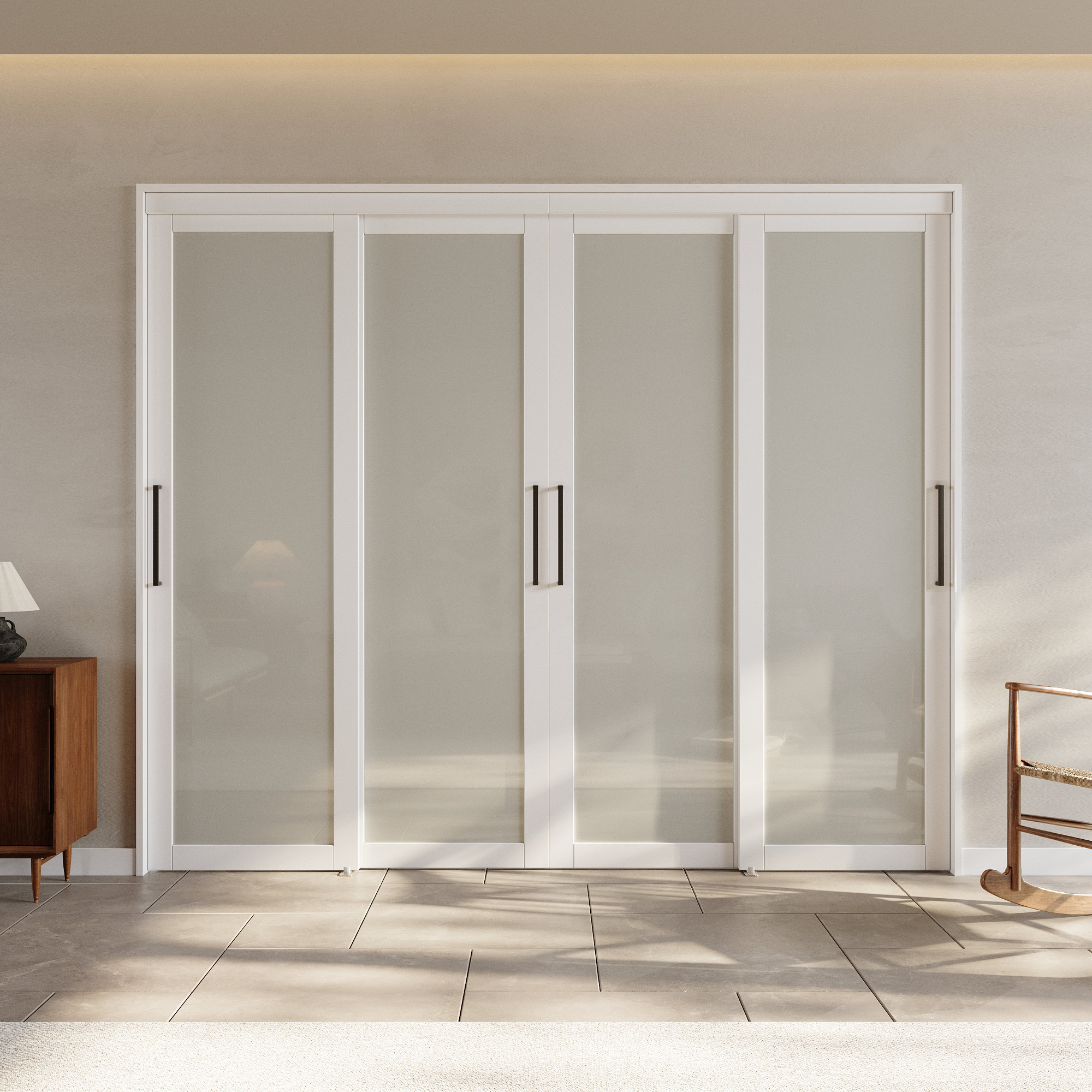ARK DESIGN 80" 1-Lite Frosted Tempered Glass Double Sliding Pantry ...