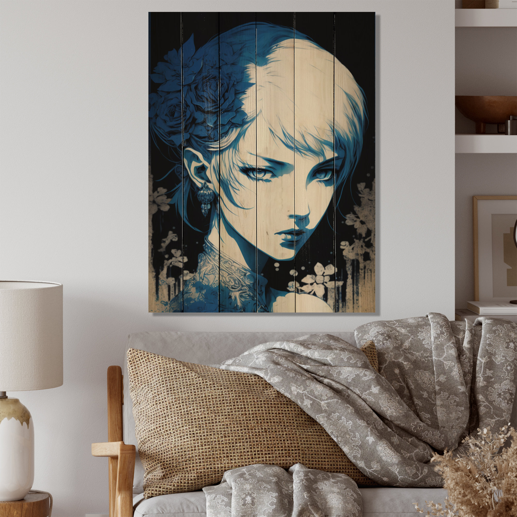 Everly Quinn Vintage Anime In Retro Blue I - Woman Fantasy Print on ...