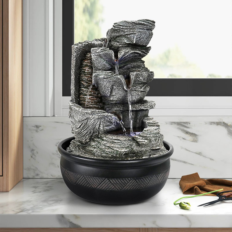 Millwood Pines 4 Tier Relaxing Tabletop Fountain Indoor Waterfall with ...