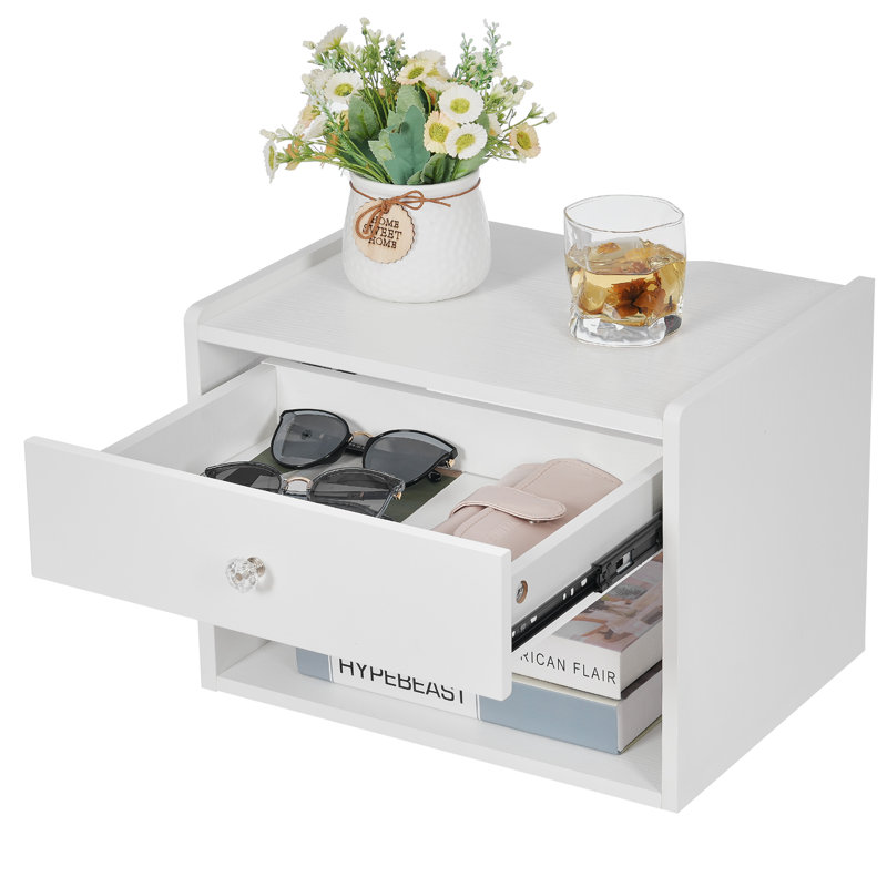 Ebern Designs 2-Tier White Nightstand Floating Bedside Table Annagreth ...