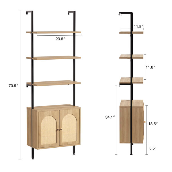 Bayou Breeze Ladder Bookshelf With Cabinet, 5 Tier Tall Ladder Bookcase ...