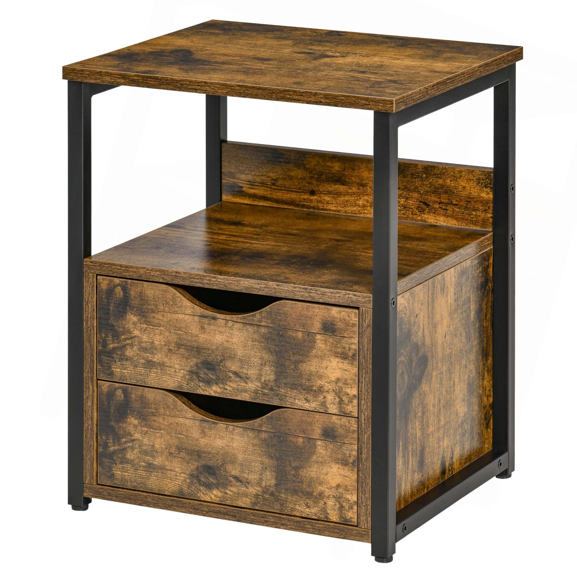 17 Stories Industrial Side Table With 2 Drawers,Small End Table With ...