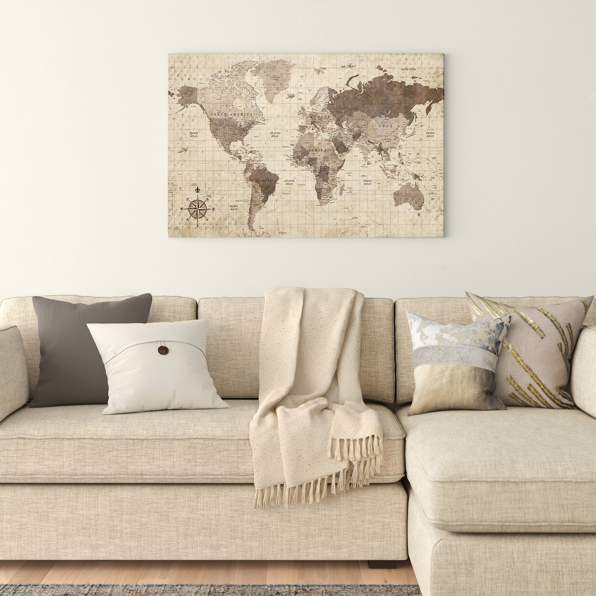 Three Posts™ Distressed World Map - Graphic Art Print on Canvas ...
