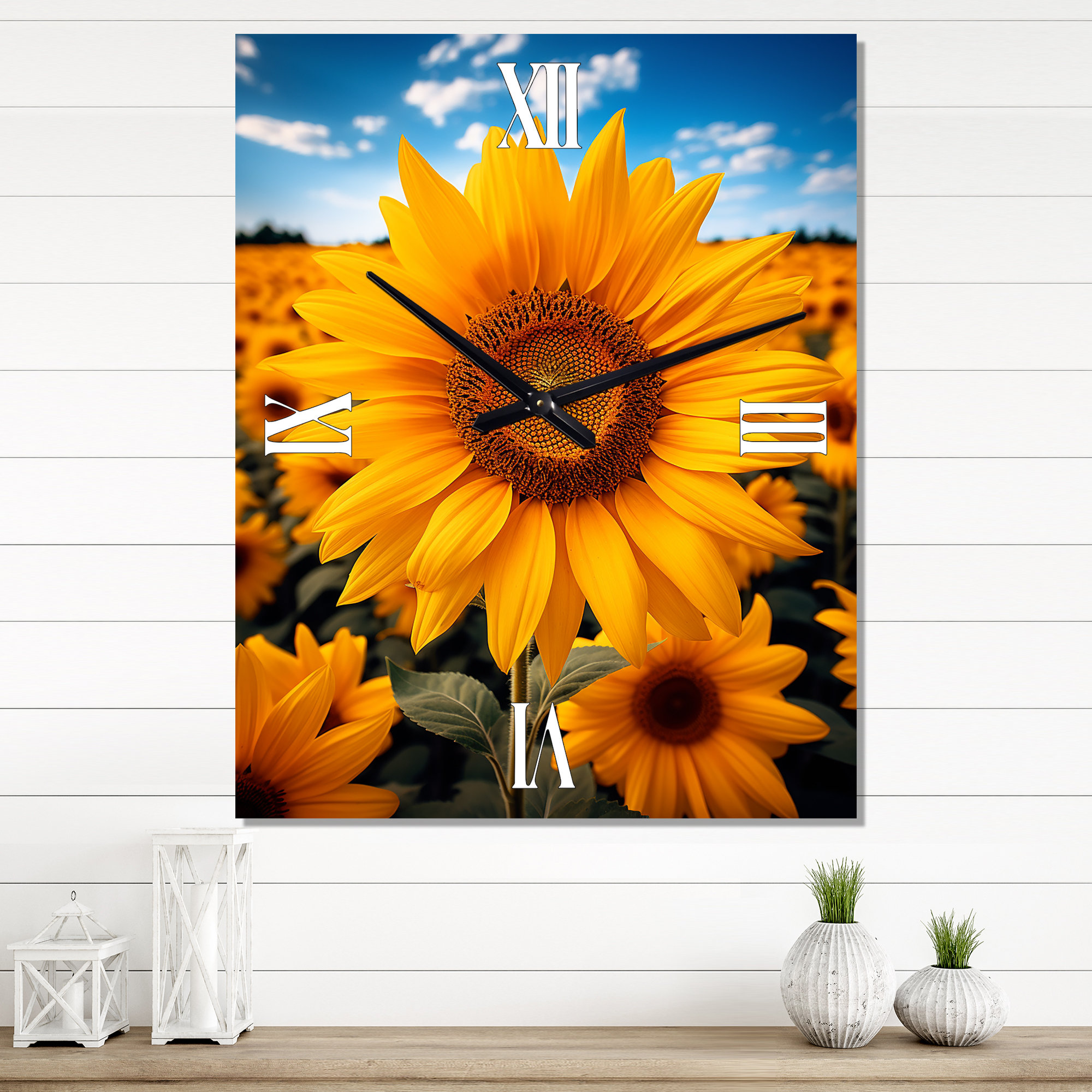 Design Art Yellow Dancing Sunflowers III - Floral Wall Clock | Wayfair