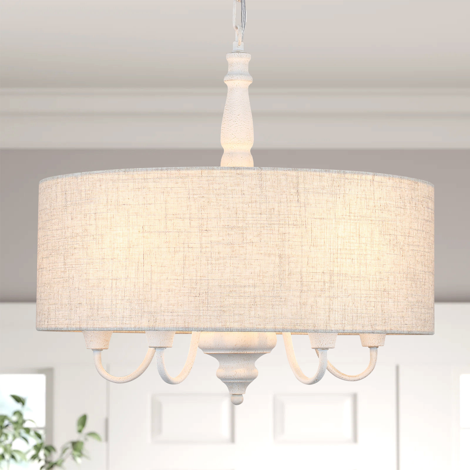 Ophelia & Co. 5 - Light Dimmable Cylinder Linen Shaded Farmhouse ...