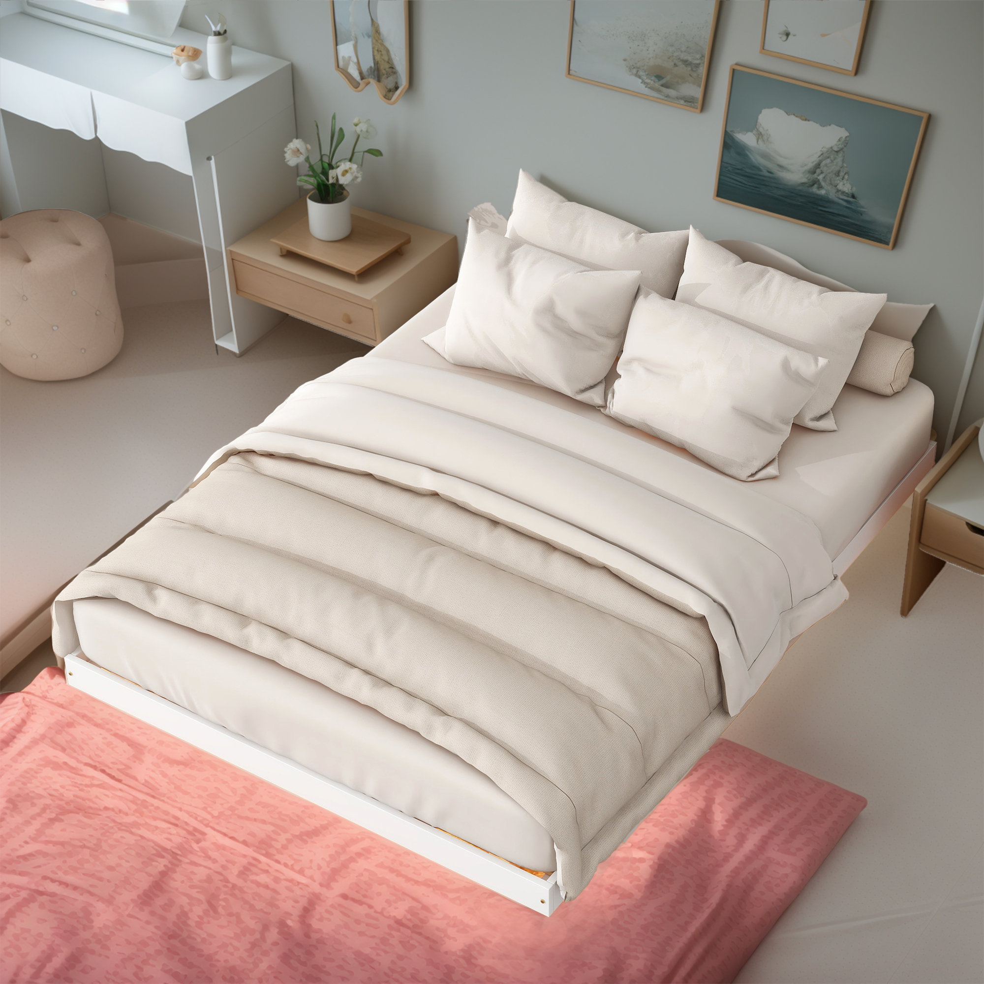 Wrought Studio Modern Low Profile Floating Bed With LED Lights | Wayfair