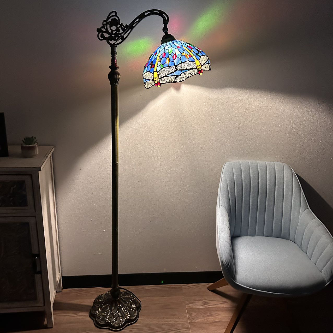 Fleur De Lis Living Shenna Tiffany Floor Lamp Dragonfly Blue Stained ...
