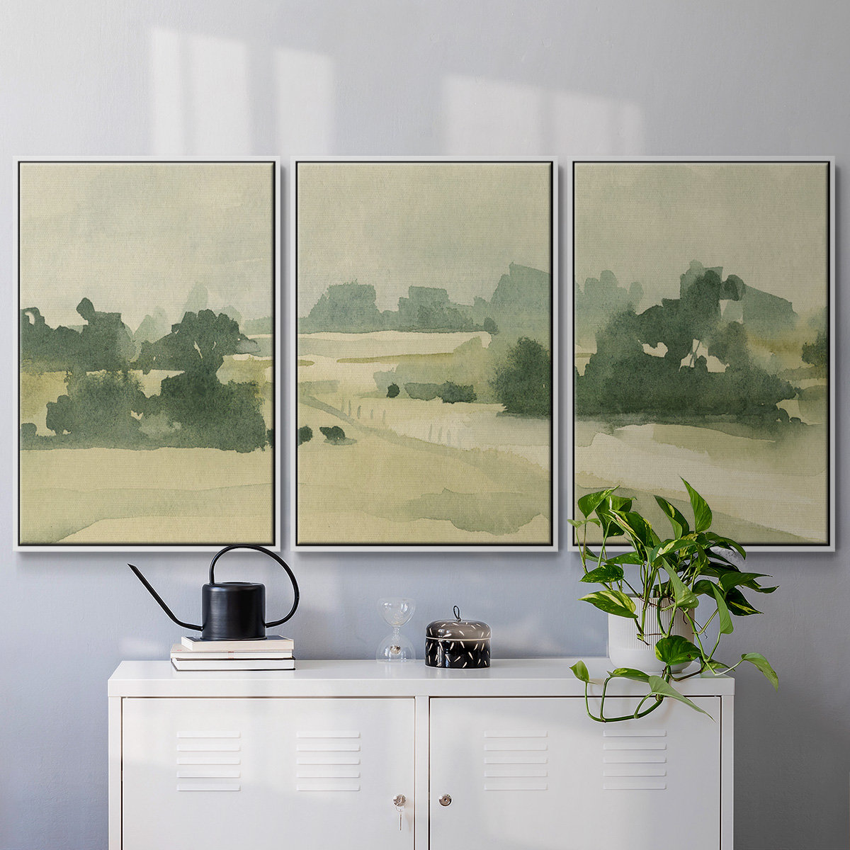 Winston Porter Watercolor Pasture II Framed On Canvas 3 Pieces Print ...