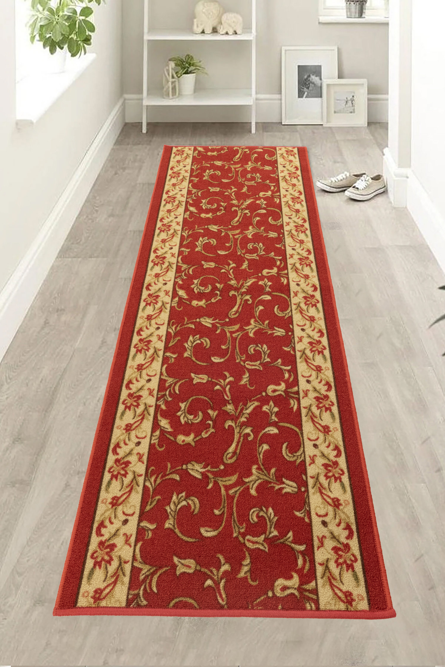 Charlton Home® Custom Size Washable Non-Slip French Veronica Floral Red ...