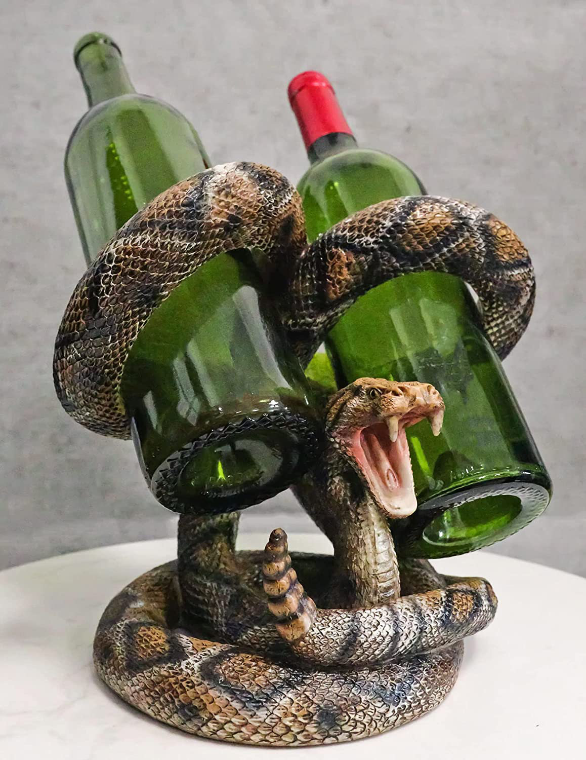 Bungalow Rose Rustic Western Coiled Diamondback Rattlesnake Double Wine Bottles Holder 8.5" H ...
