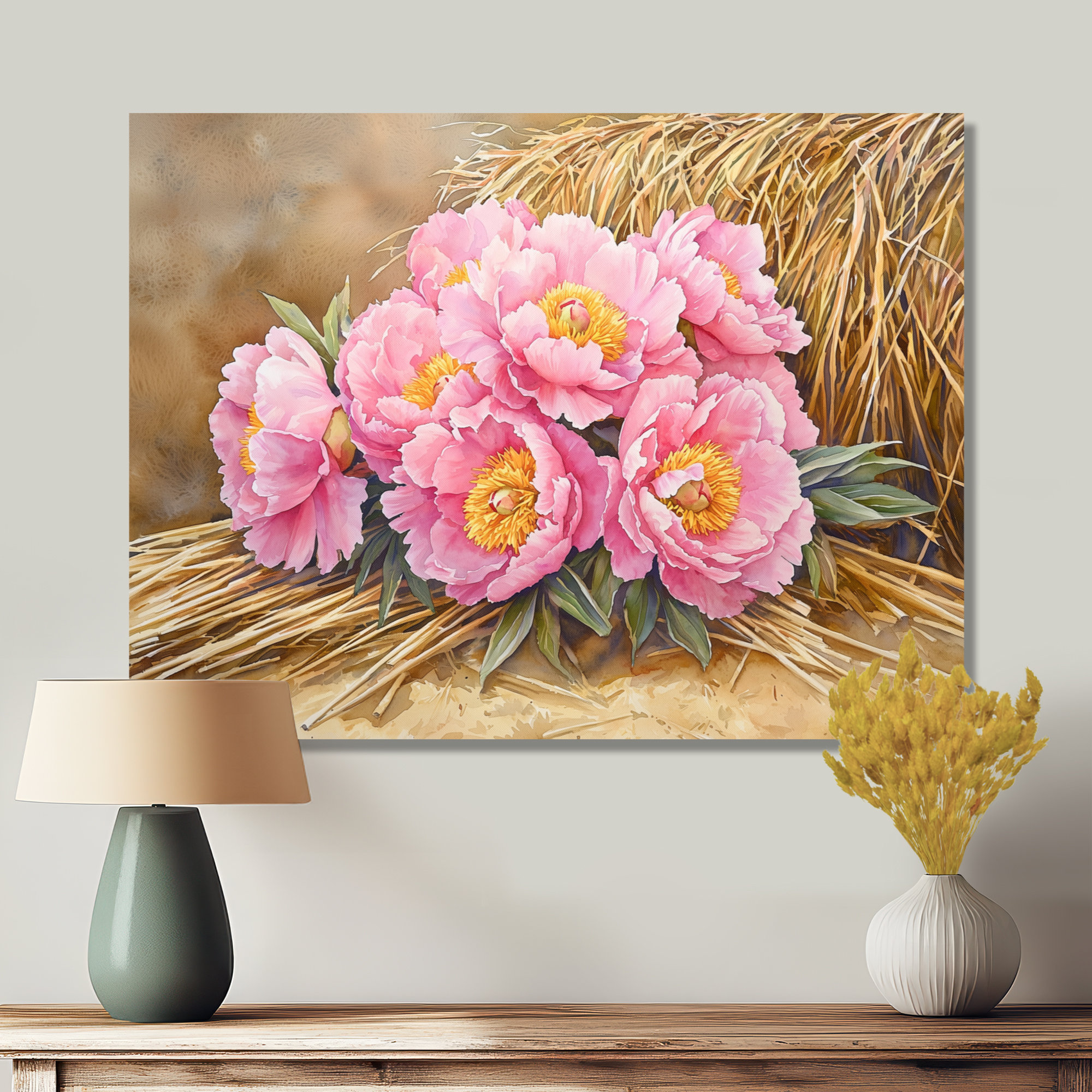 Lark Manor™ Iginia Farm Peonies Along The Haystack V - Peonies Wall Art ...