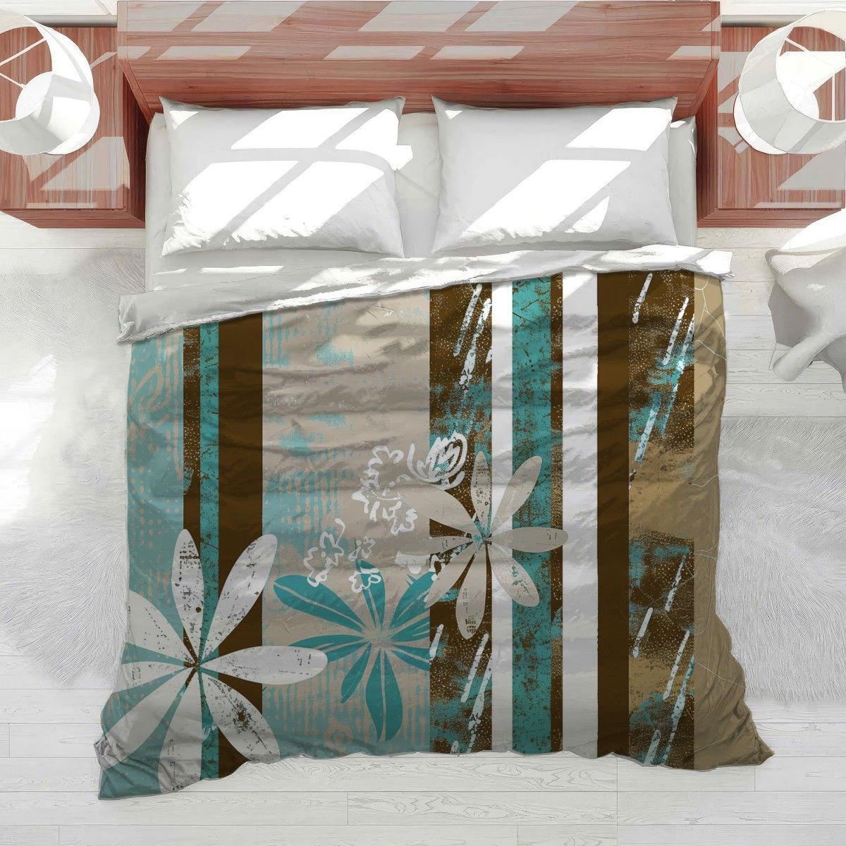 VisionDecor Floral Composition Bedding Cool Pattern Duvet Cover Striped ...