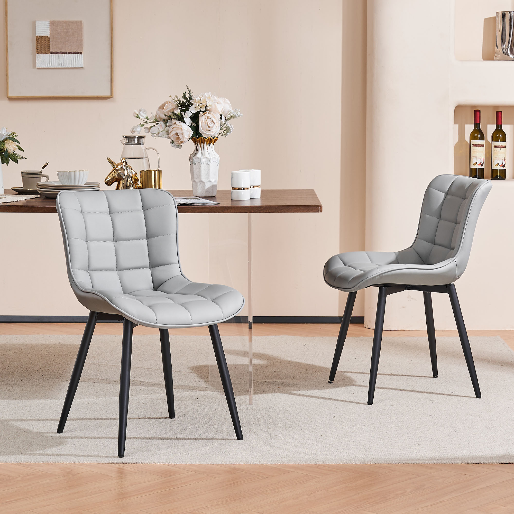 George Oliver Heitger Tufted Wing Back Side Chair, Faux Leather ...