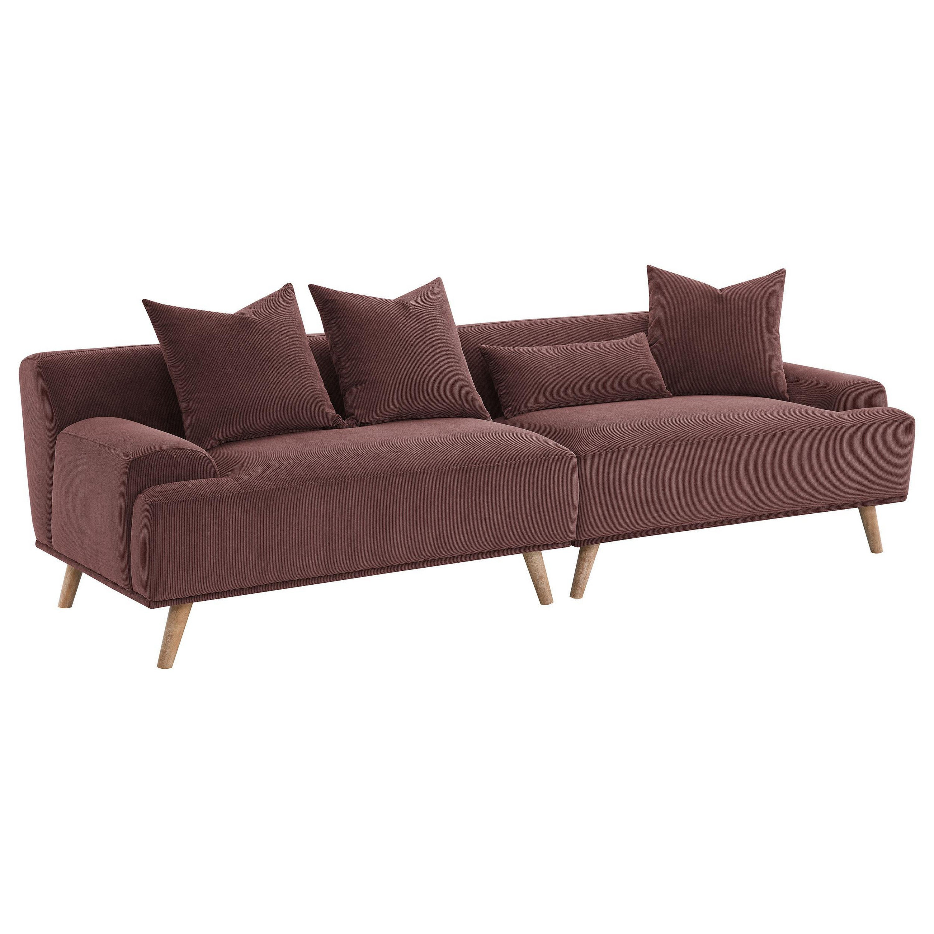 Benjara Beno Long Sofa, 103 Inch, Retro Burgundy Red Corduroy, 4 Throw ...