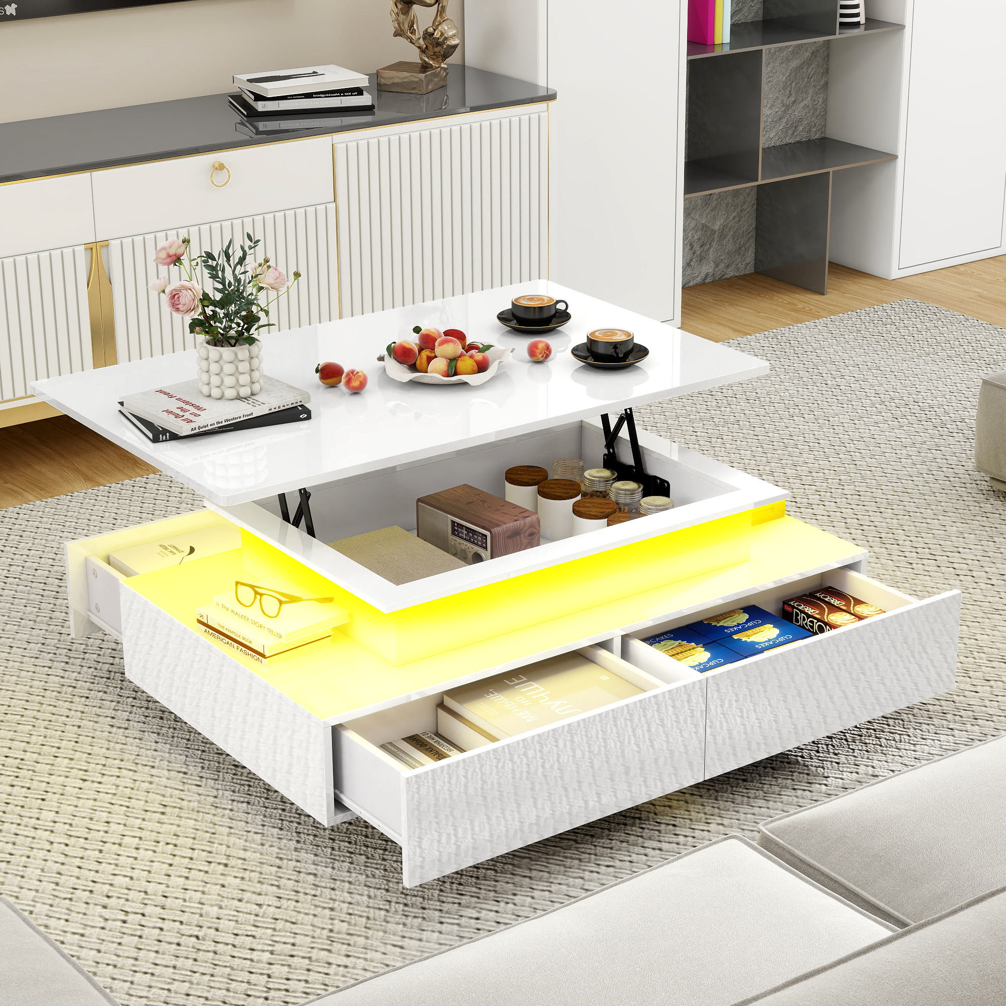 Wrought Studio™ LED Lift Top Modern Rectangular Coffee Table With ...