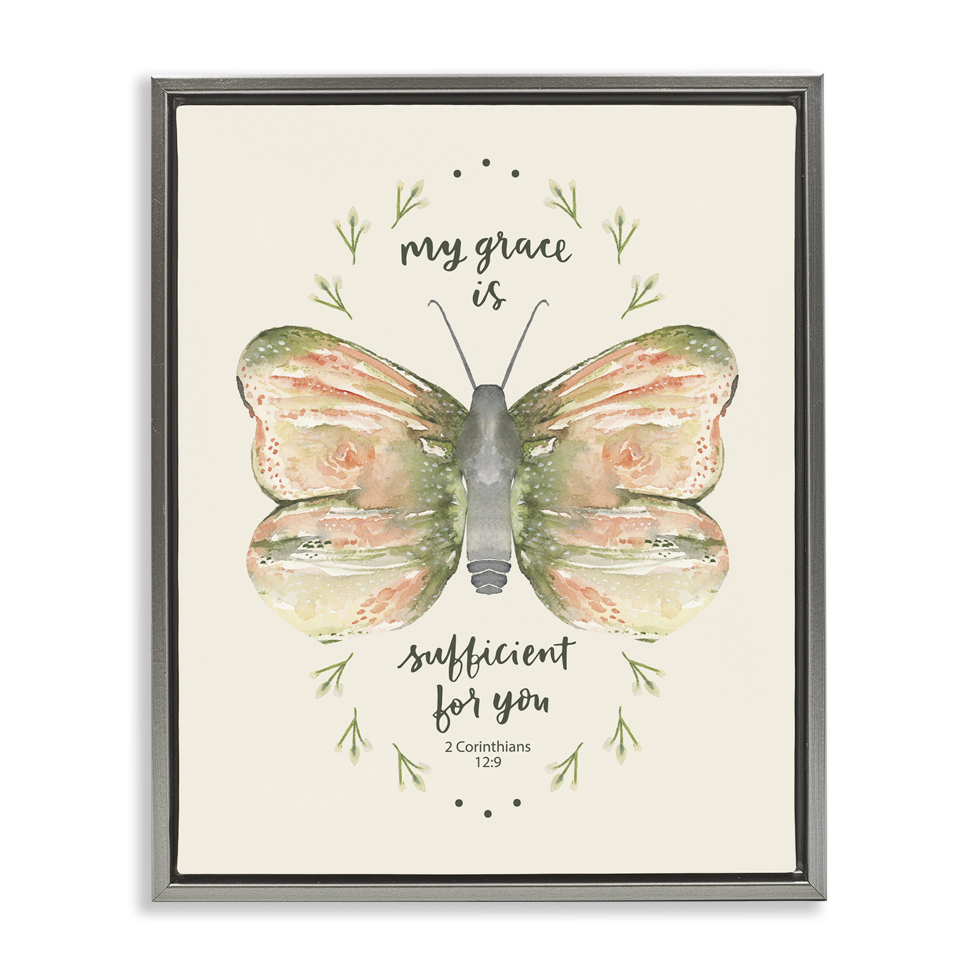 Dakota Fields Floral Corinthians Verse Gray Framed Floater Canvas Wall ...