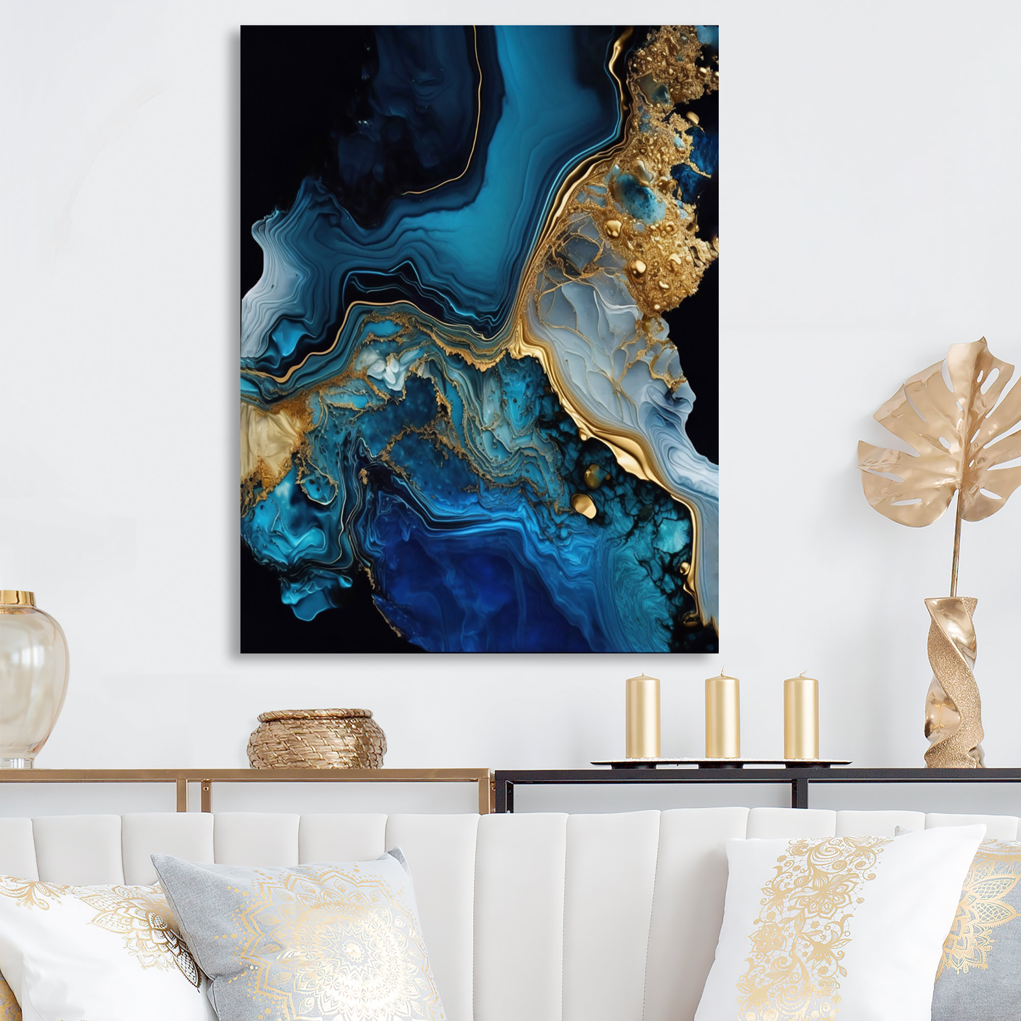 Everly Quinn Abstract Geode Gold And Blue Marble IV - Abstract Marble ...