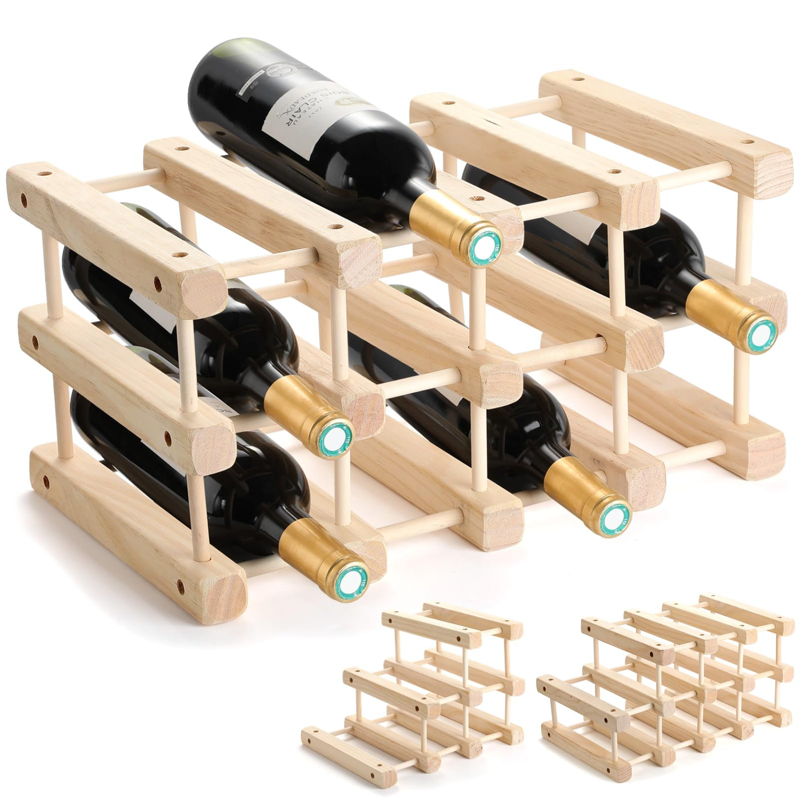 Gracie Oaks 12-Bottle Stackable Wooden Wine Rack, Modular Wine Racks ...