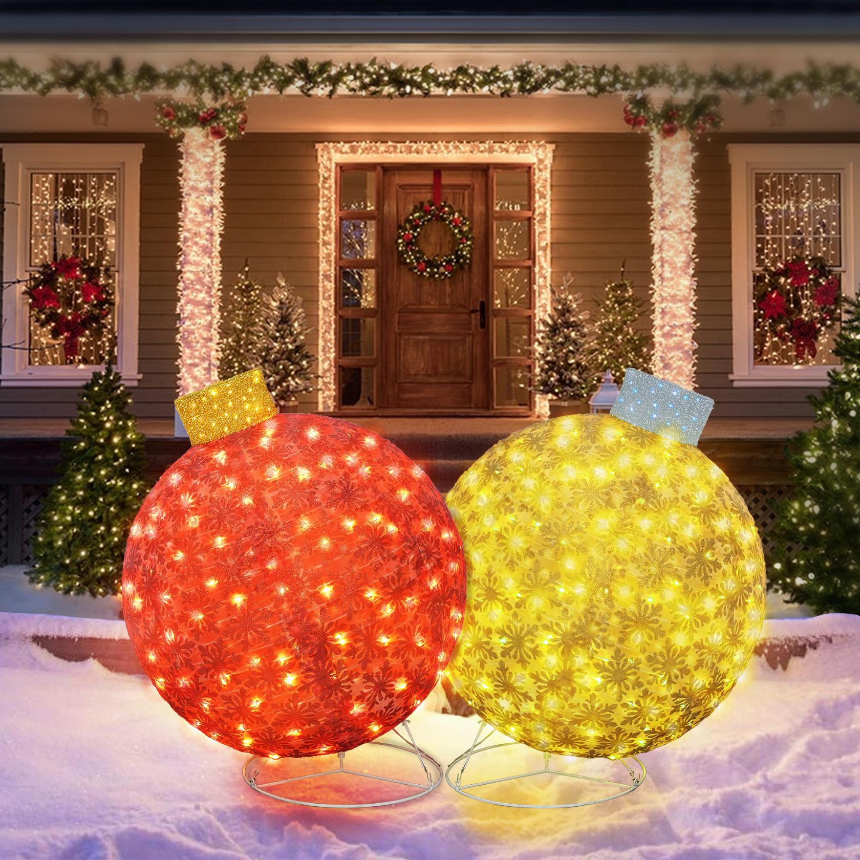 The Holiday Aisle® Outdoor Christmas Balls Lighted, 2Pcs Christmas ...