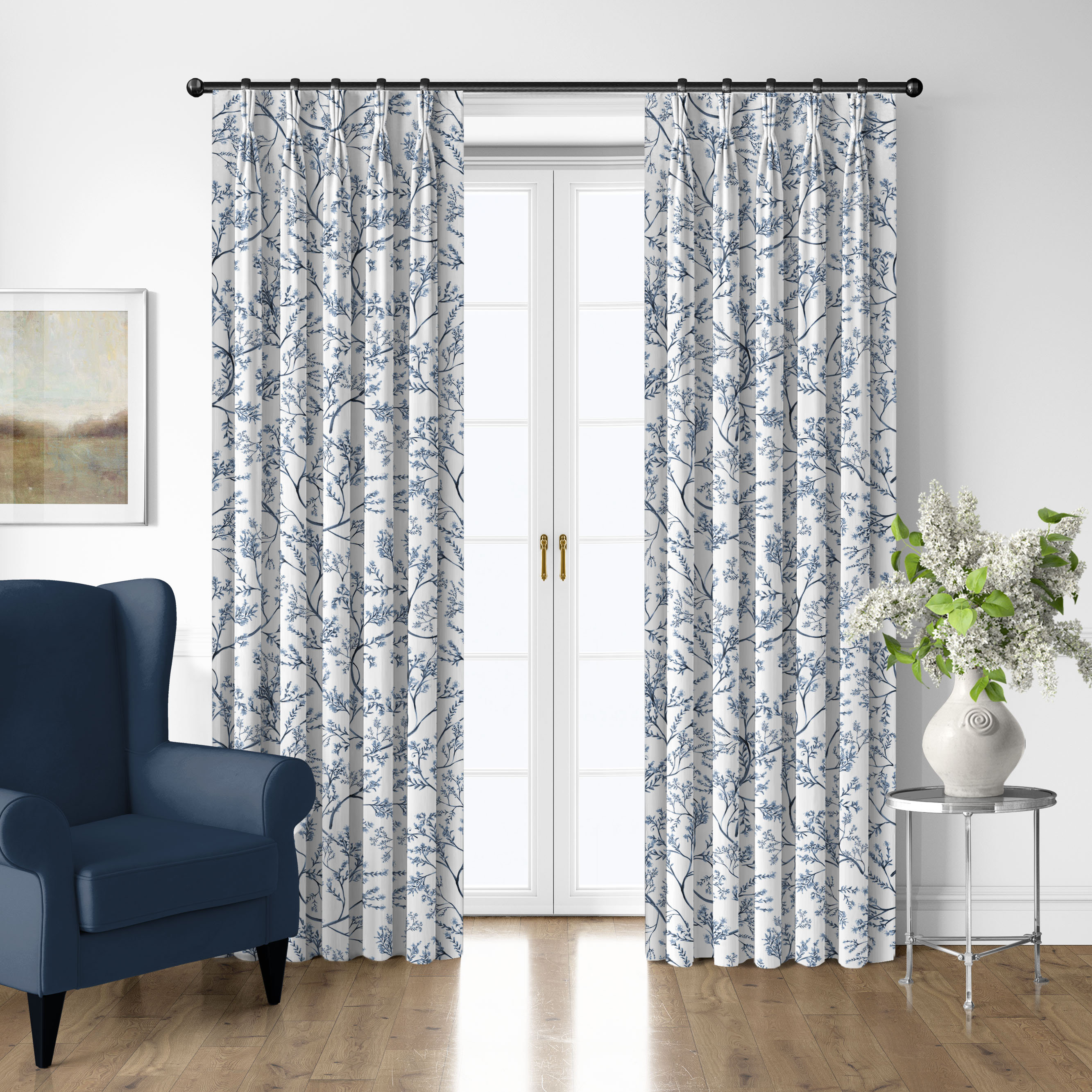 6ix Tailors Fine Linens Tinsley Blue Cotton Pinch Pleat Drapery Panel ...