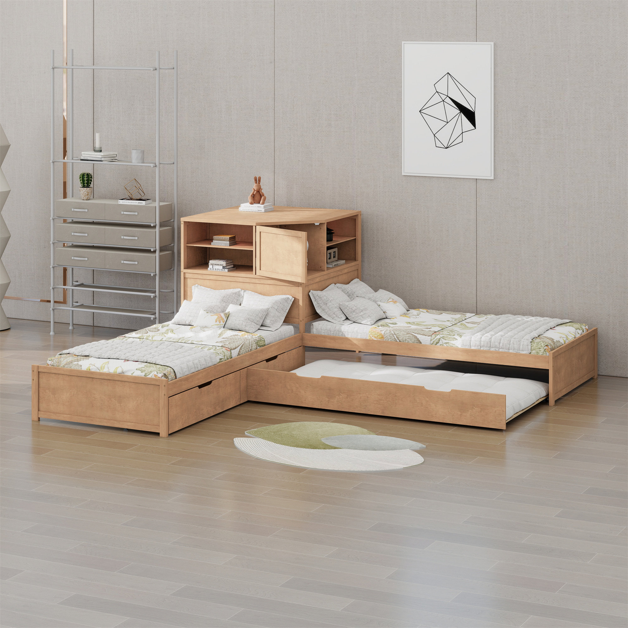 Latitude Run® L-Shaped Combination Bed With Trundle And Drawer,3-In-1 ...
