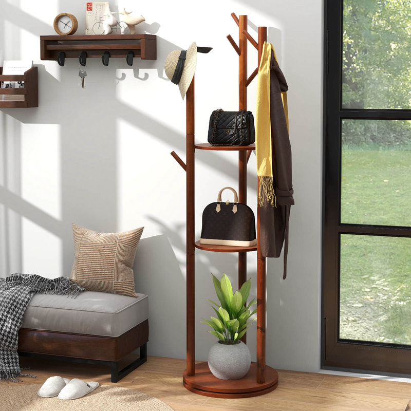 Winston Porter Freestanding Coat Tree 360° Rotary Coat Rack With 3 ...