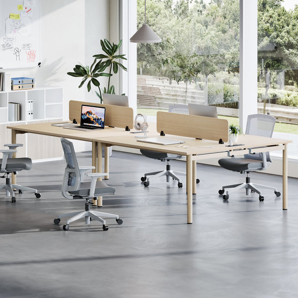 Latitude Run® 47-Inch Two Person Computer Desk with Partition, Outlets ...