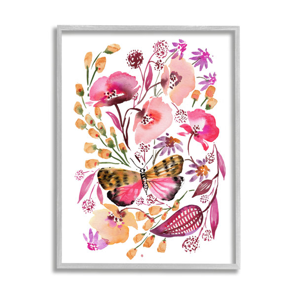 Stupell Industries Abstract Pink Botanicals Framed Giclee Art by Bley ...