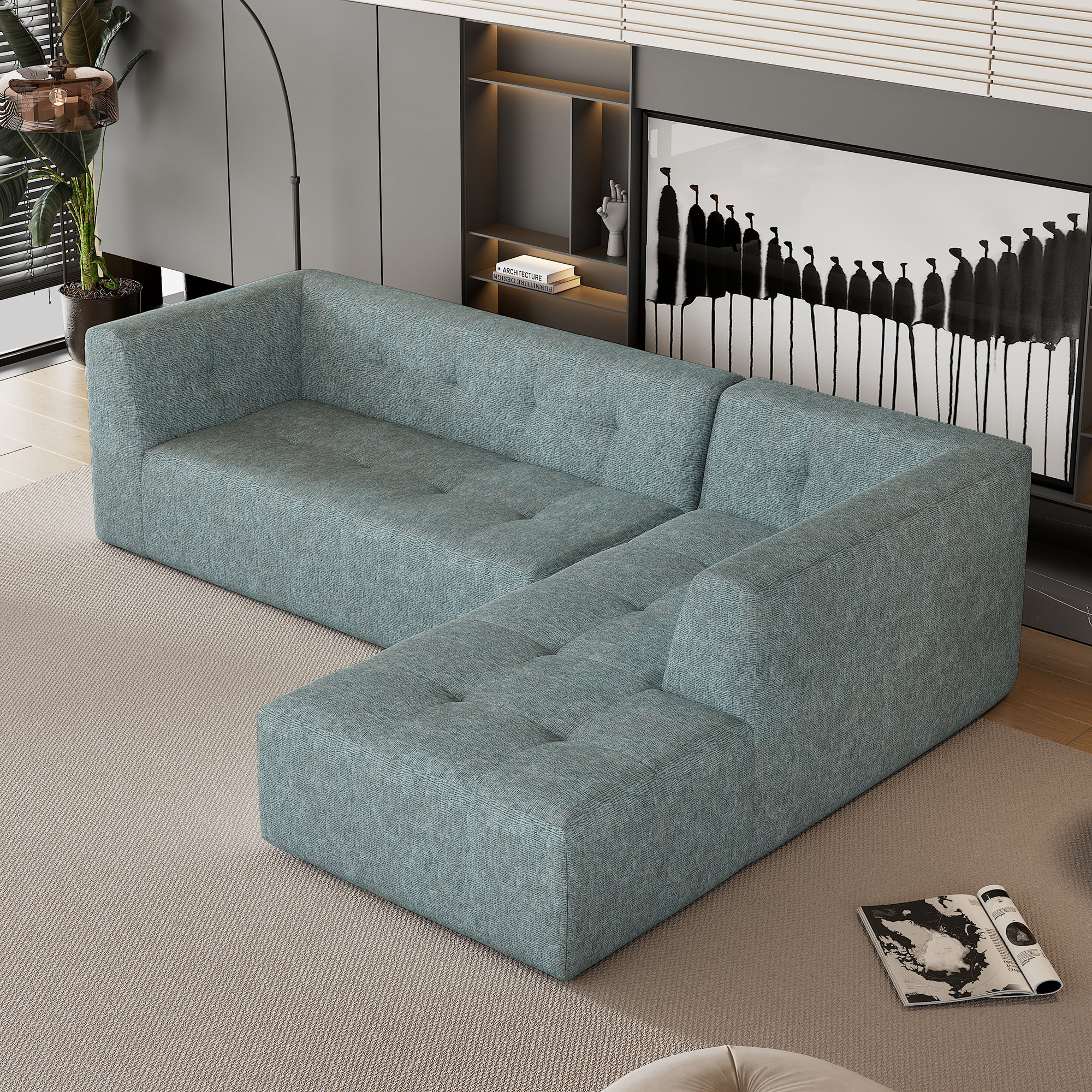 Orren Ellis Modern Minimalist L-Shaped Modular Sofa Set for Living Room ...