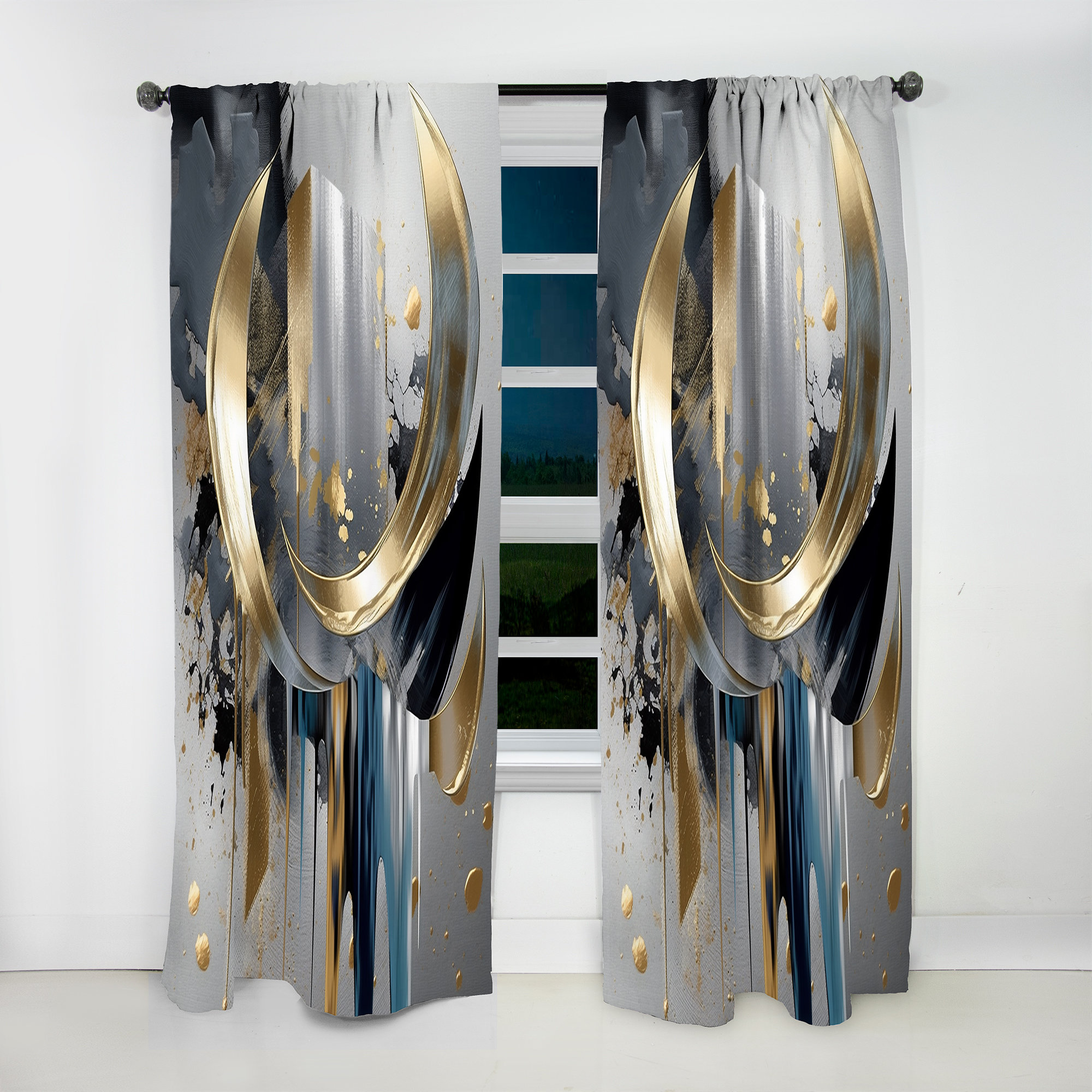 Design Art Abstract Shapes And Lines I - Modern Velvet Curtain - Room ...